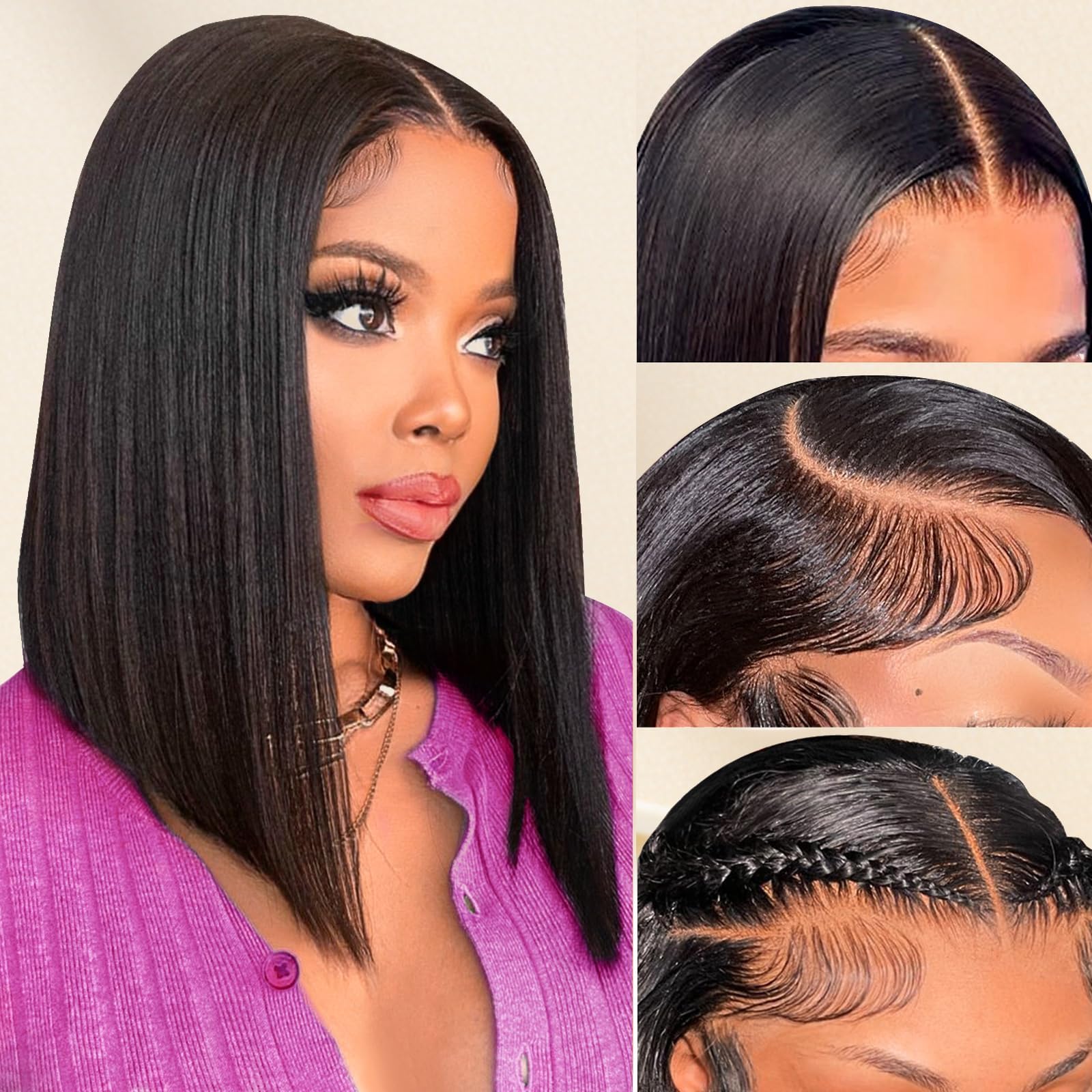 Amazon.com : Kafangu Bob Wigs Human Hair 13x4 HD Transparent Lace Front ...