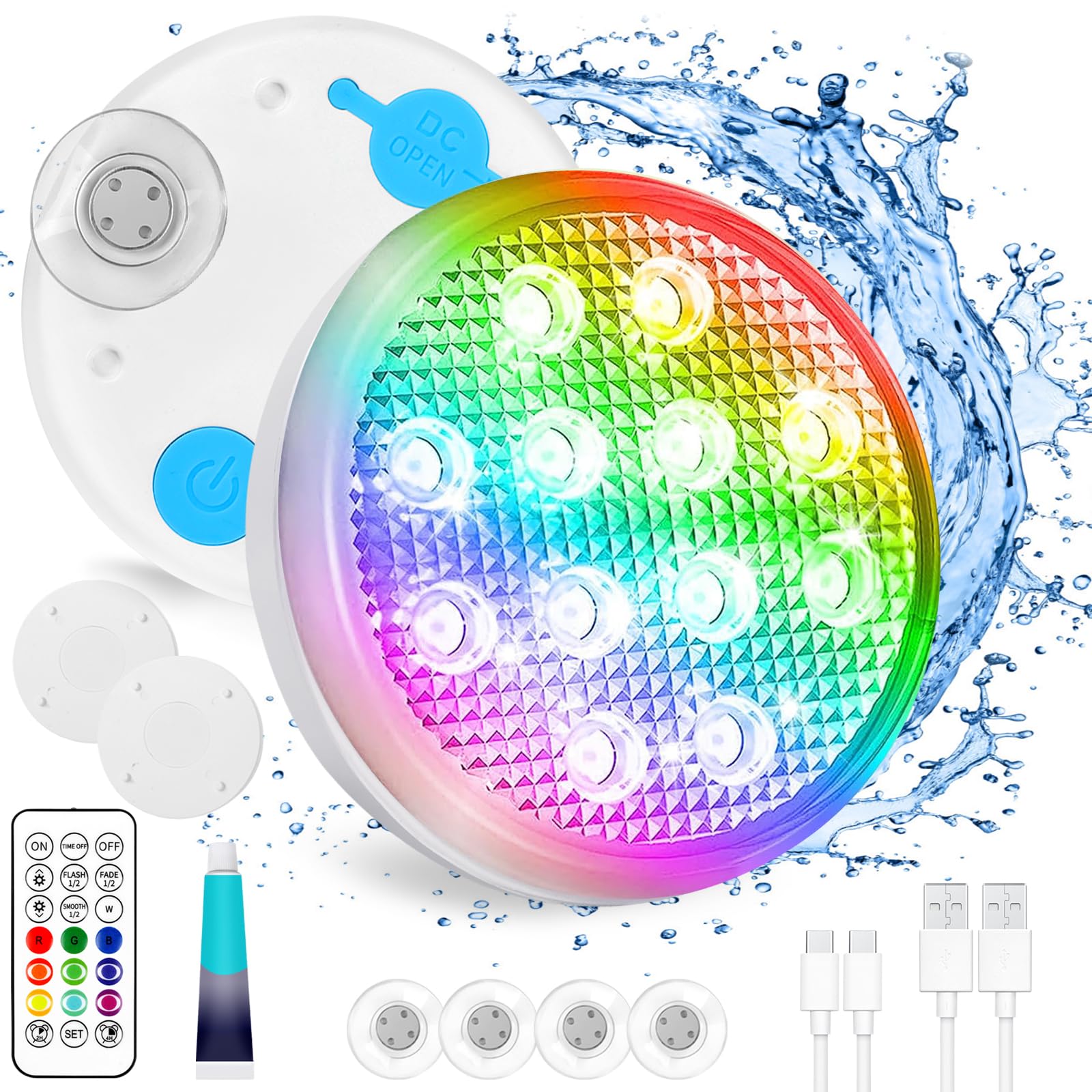 Amazon.com : TEPENAR Rechargeable Pool Lights with Remote: (2 Pack ...