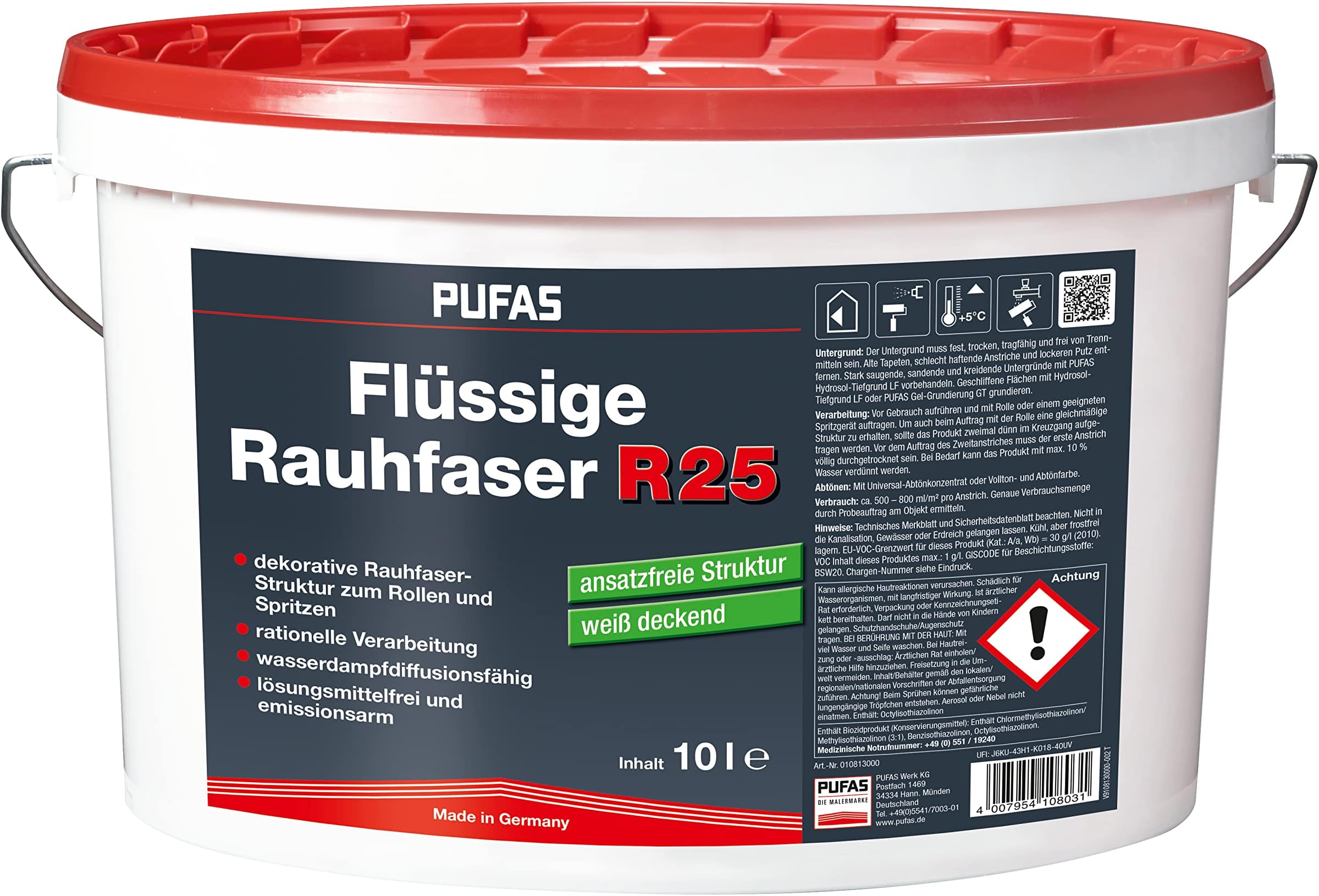Renovo Flüssige Rauhfaser 10 Liter Raufaser Strukturfarbe Rollrauhfaser ...