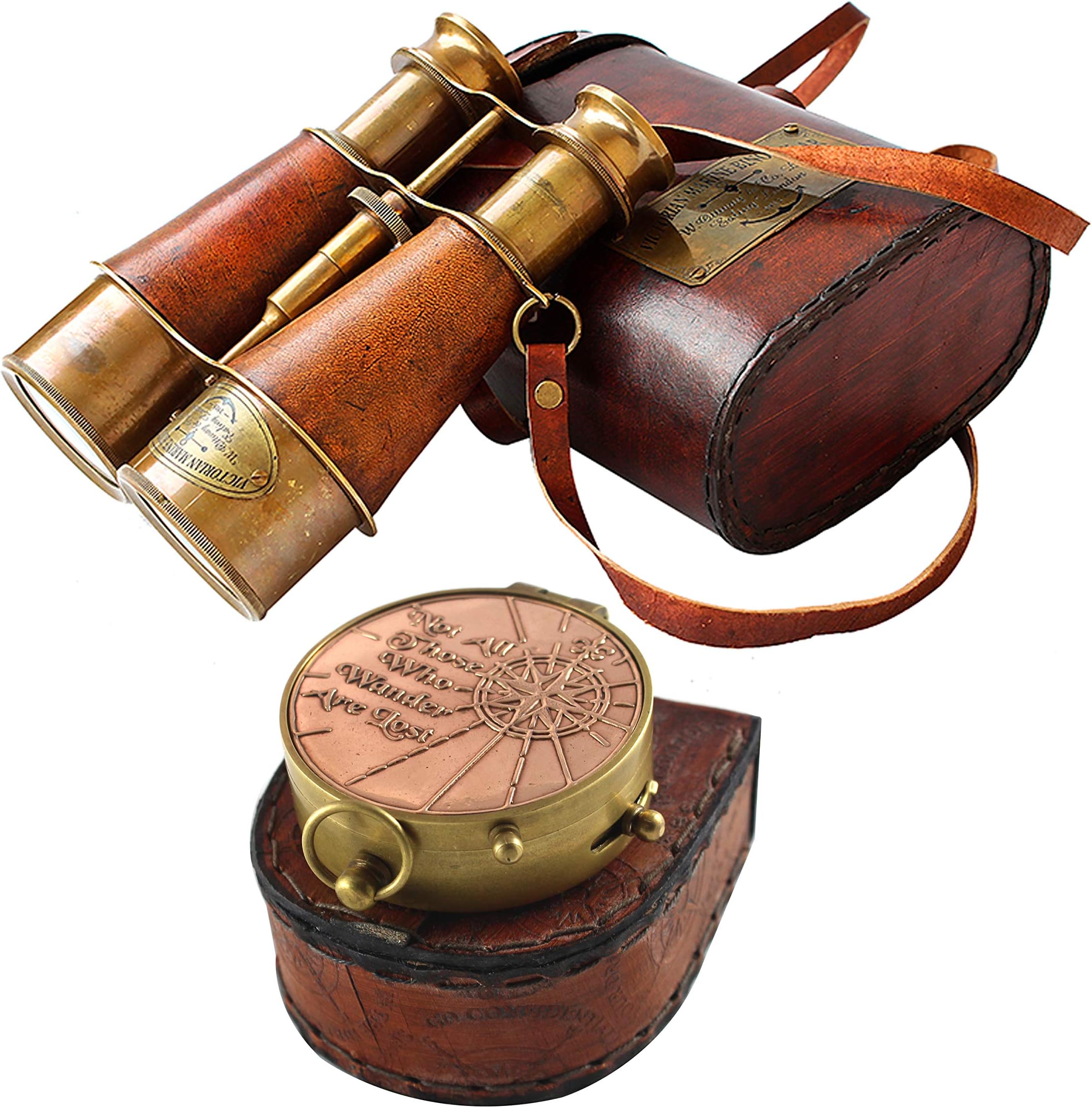 Amazon.com : Vintage Marine Victorian Brass Orange Leather Binocular ...