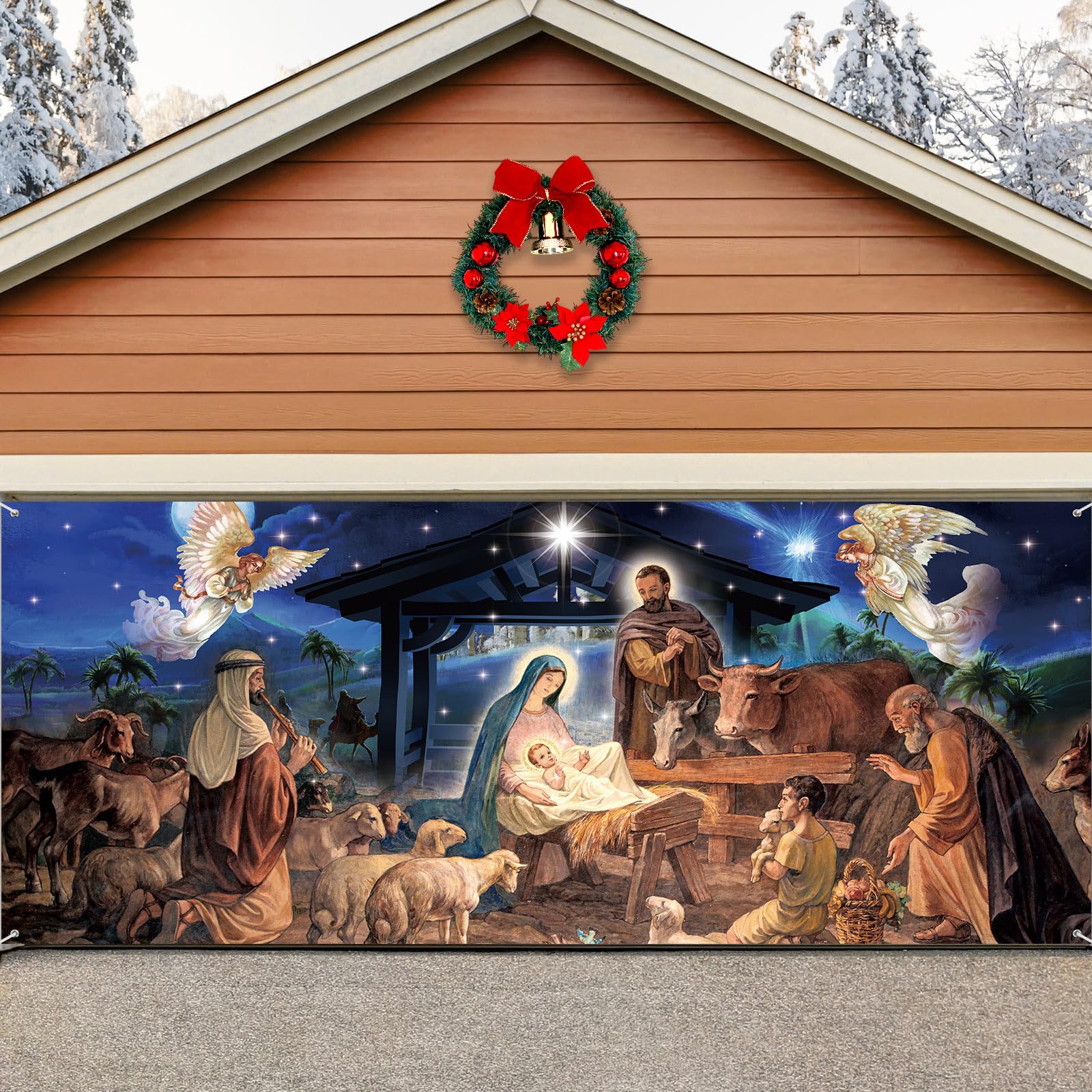 Amazon.com: Blosssound Christmas Nativity Garage Door Banner 7 x 16 FT ...