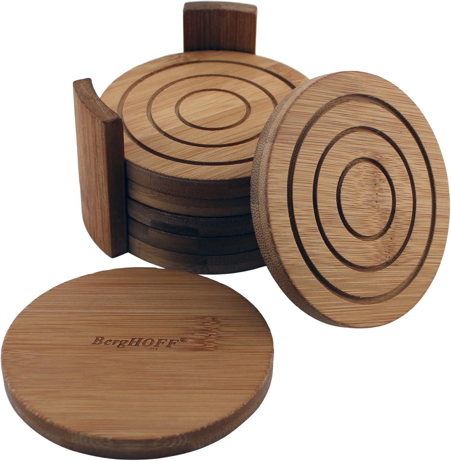 Amazon.com | BergHOFF 7 Piece Bamboo Coaster Set, Natural: Coasters