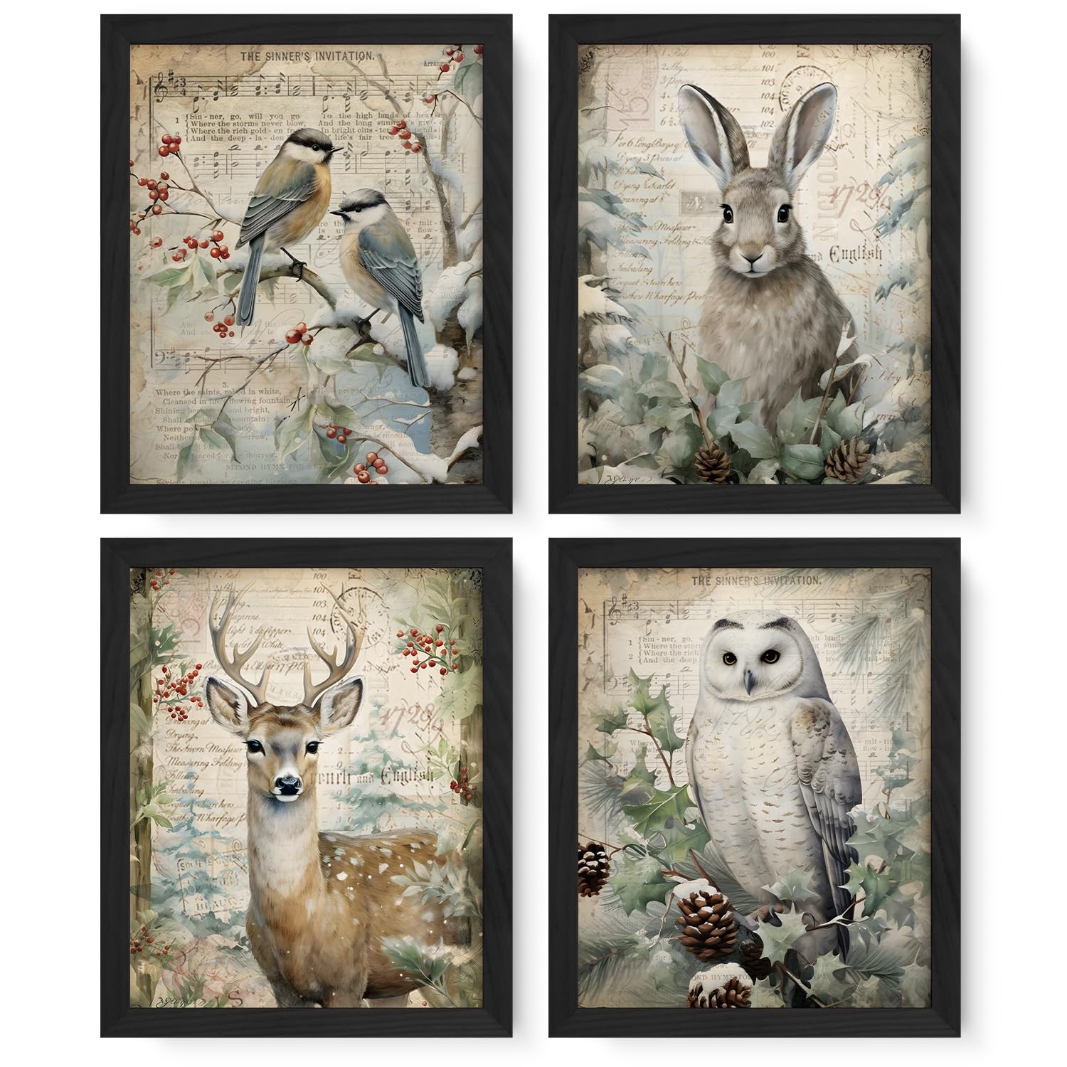 Amazon.com: JXREQ Winter Woodland Animals Wall Decor, Vintage Woodland ...