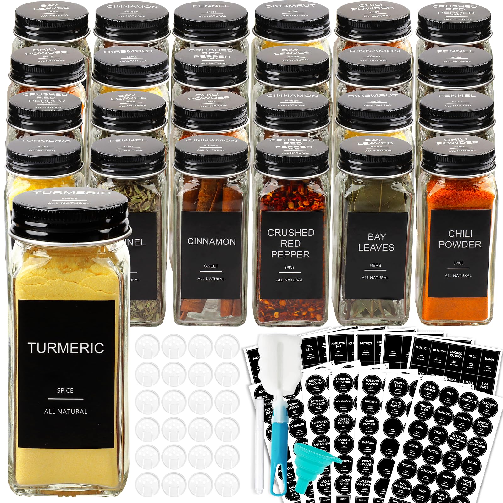 AISIPRIN 24 Pcs Glass Spice Jars with 398 Labels, 4oz Empty Square ...