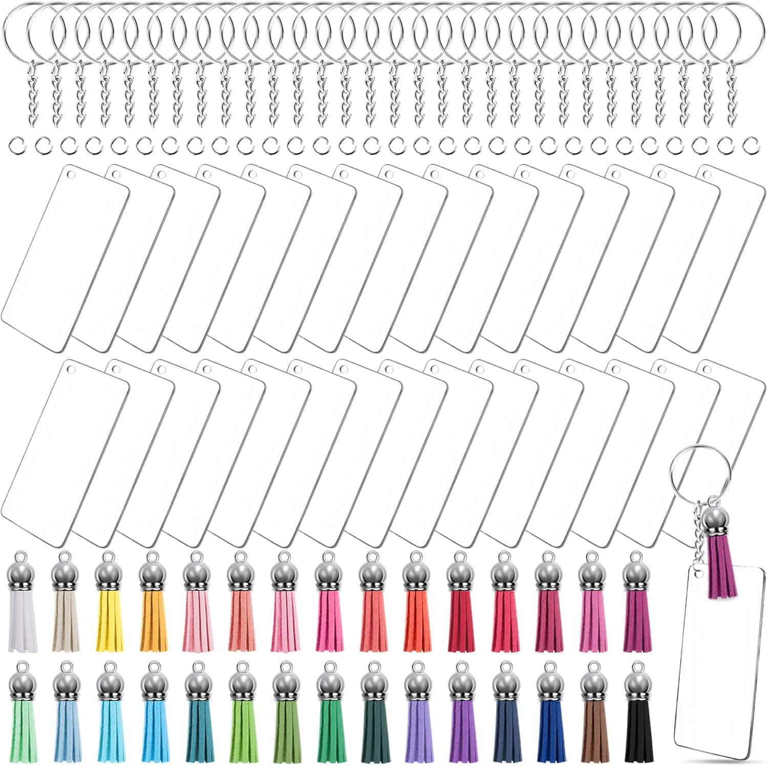 Duufin 120 Pieces Acrylic Keyring Blanks Tassels Set Including 30 3x7cm ...