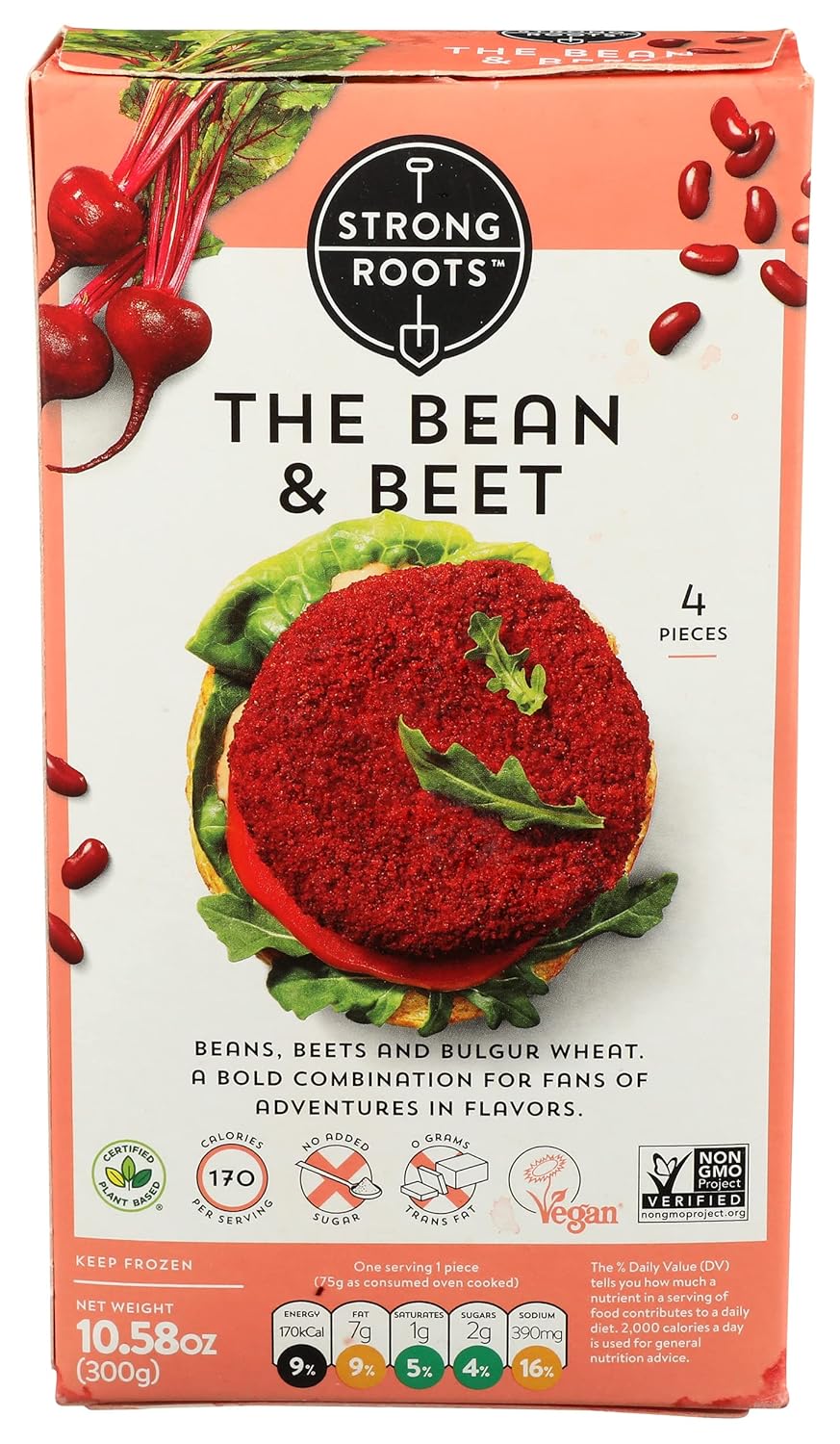 Amazon.com: STRONG ROOTS Beetroot & Bean Burger, 10.58 OZ : Grocery ...