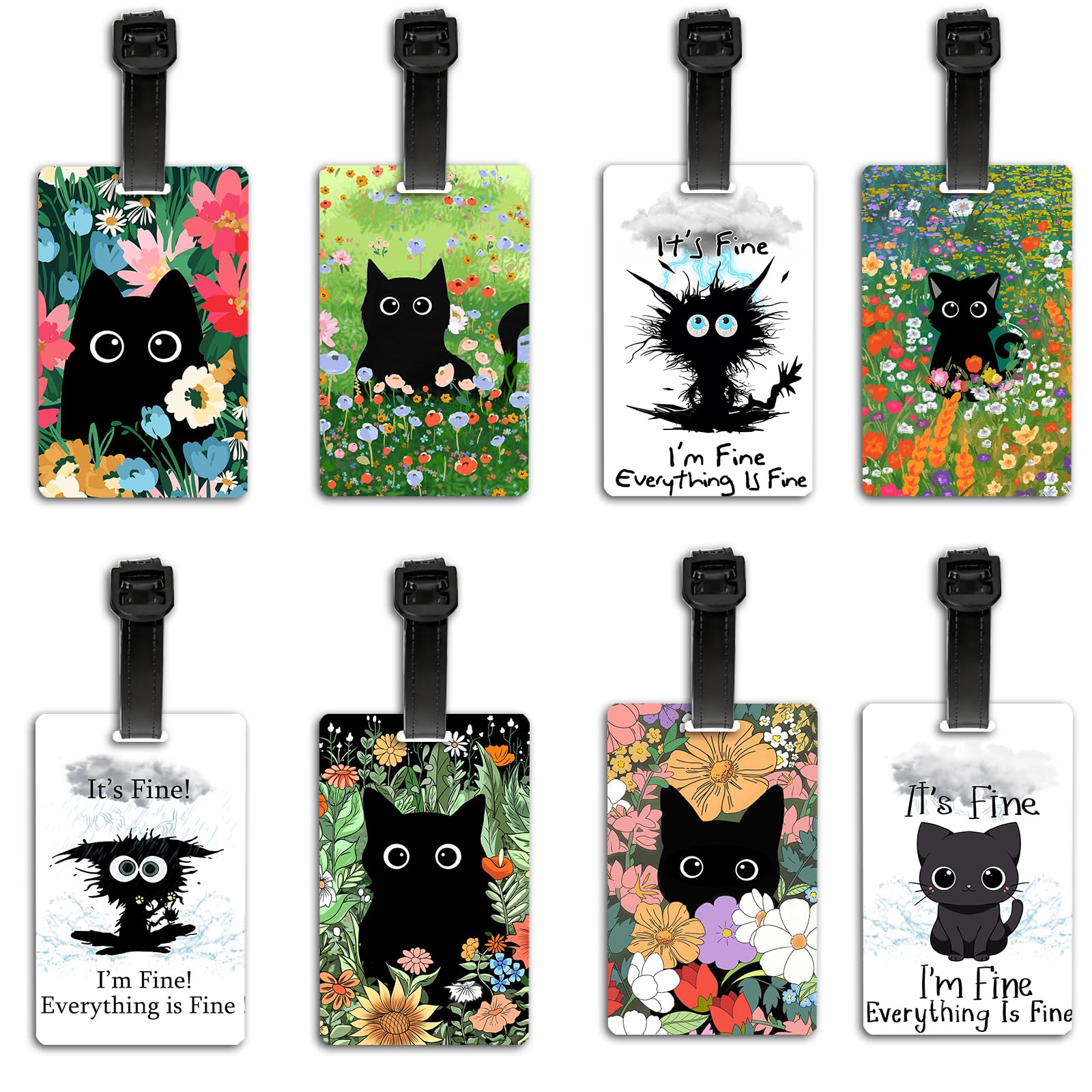 Amazon.com: 8Pcs,Cat Motif,Cute Unique PVC Luggage Tags for Suitcases ...