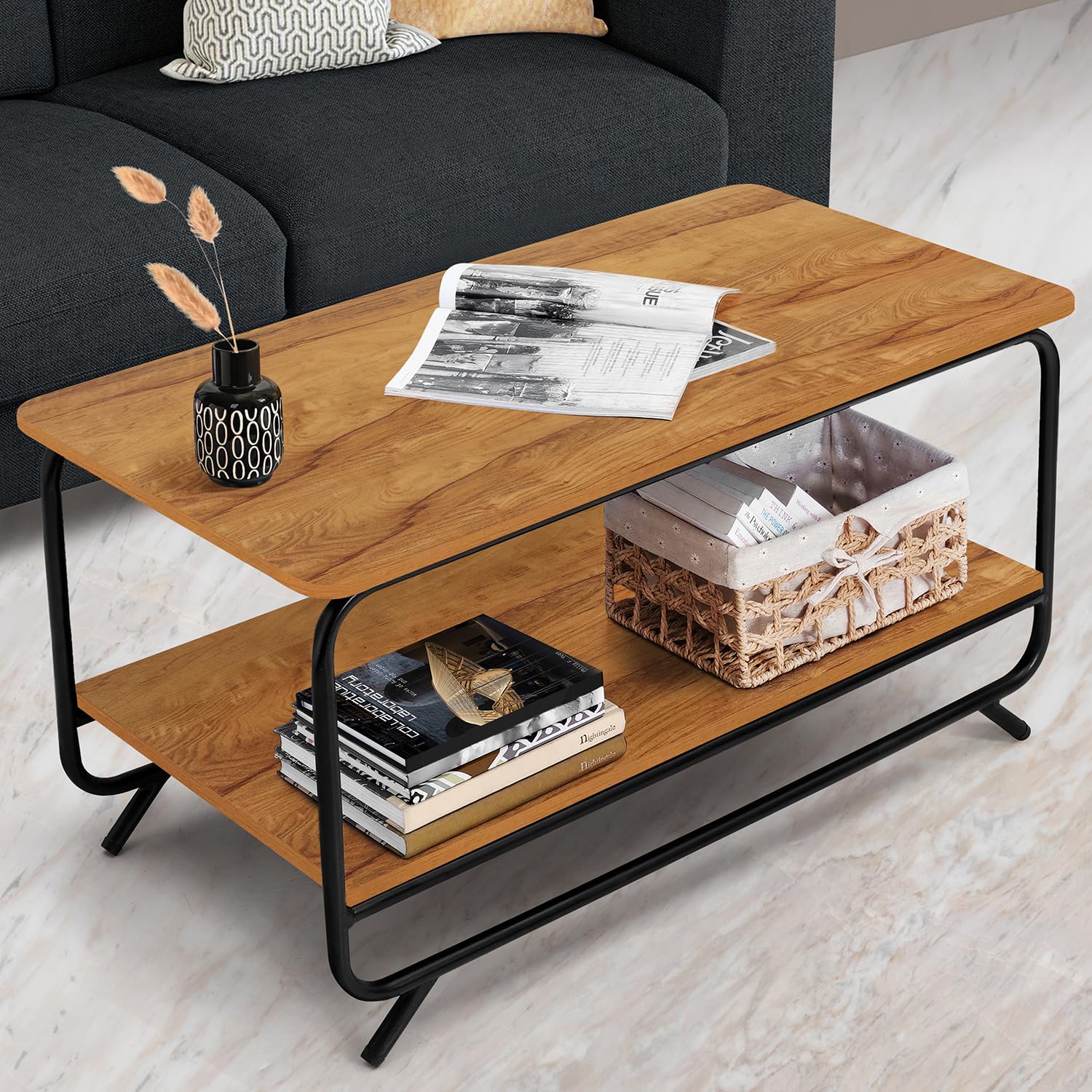 ABOUT SPACE Coffee Table - 2 Tier Space Saving Living Room Furniture ...