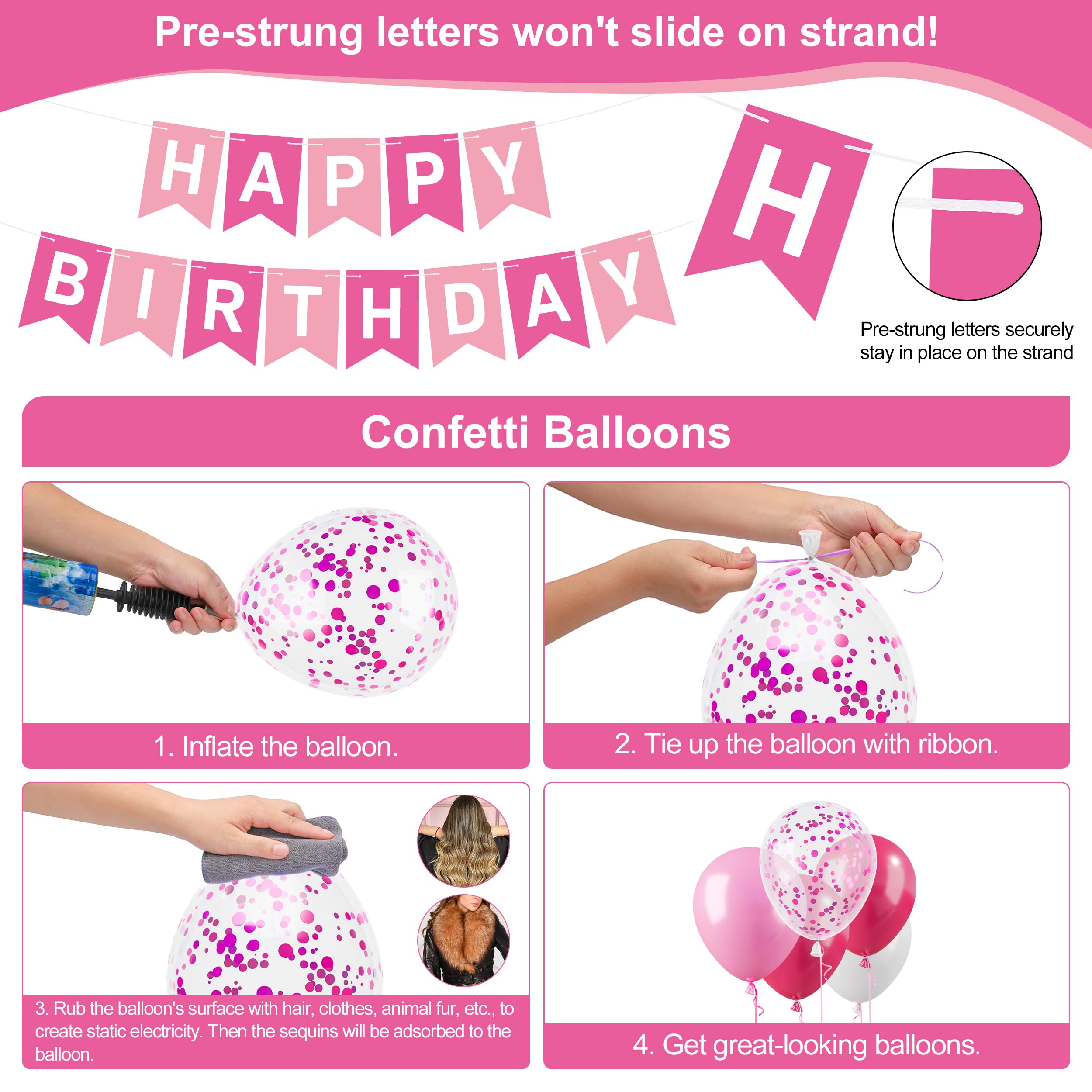 Snapklik.com : Pink Happy Birthday Decorations Kit For Women Girls Kids ...