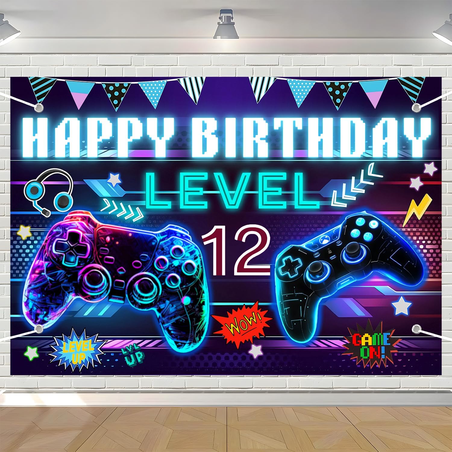 Amazon.com : Video Inspired Game Birthday Backdrop Level 12 Happy 12th ...