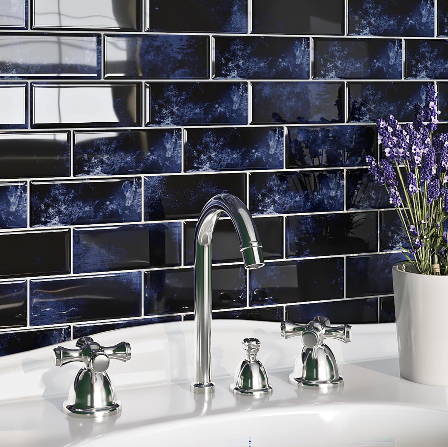 Livelynine Navy Blue Peel and Stick Backsplash Subway Tile Stick on ...