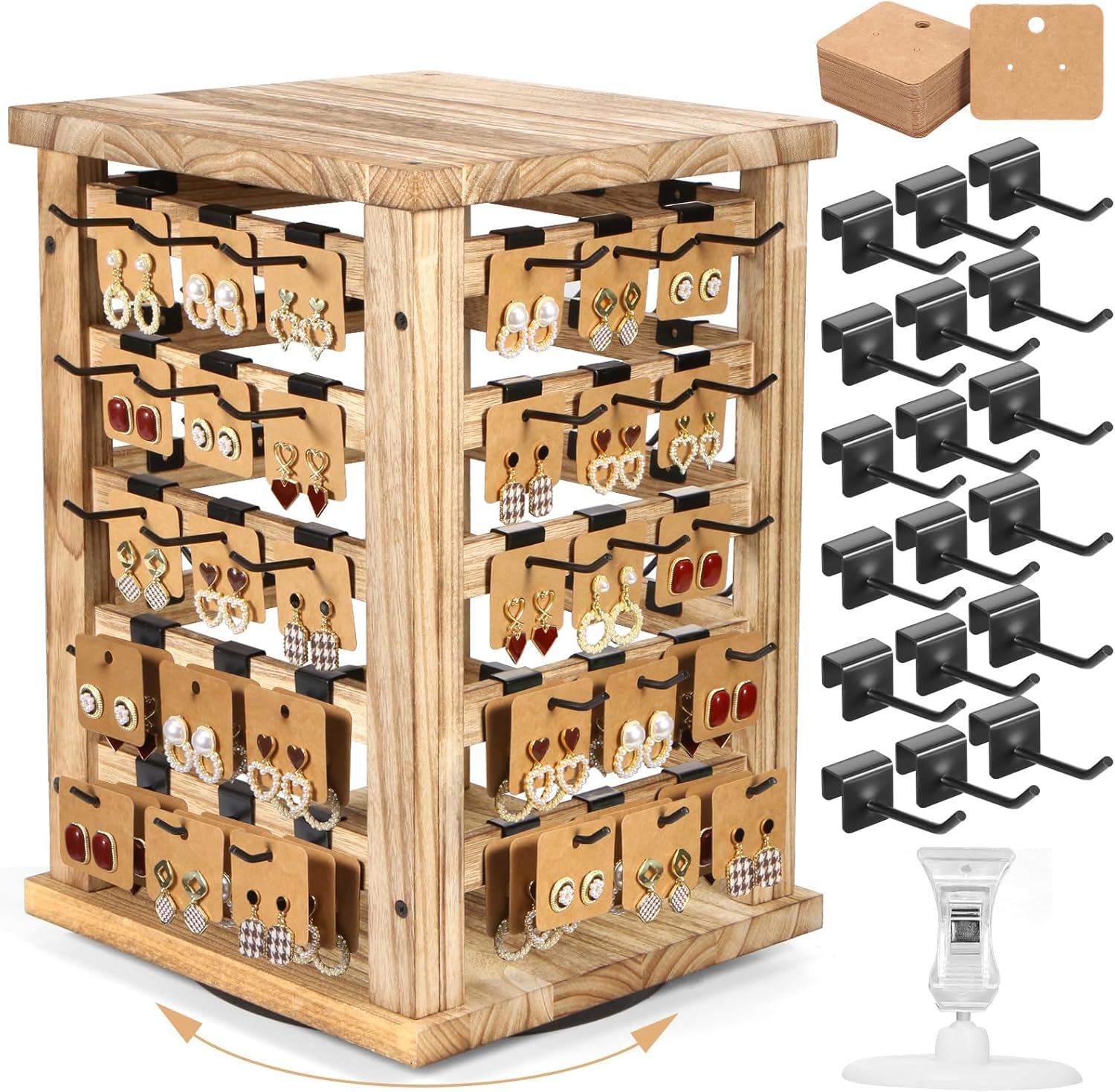 Amazon.com: Wood Rotating Jewelry Earring Storage Display, Earring ...