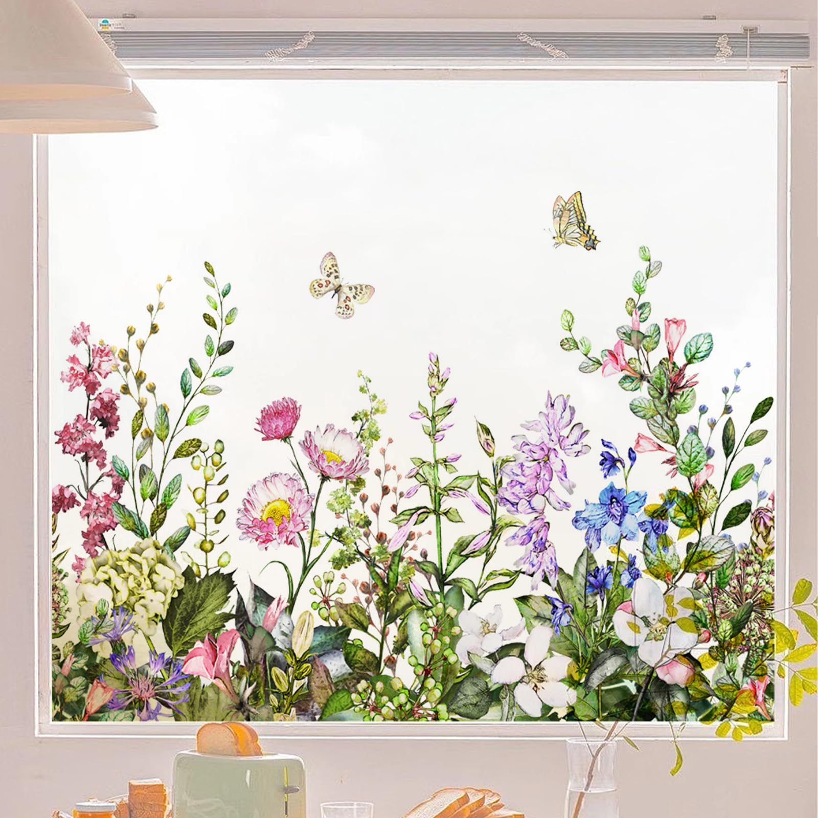 Amazon.com: Flower Window Clings Stickers Watercolor Butterflies Floral ...