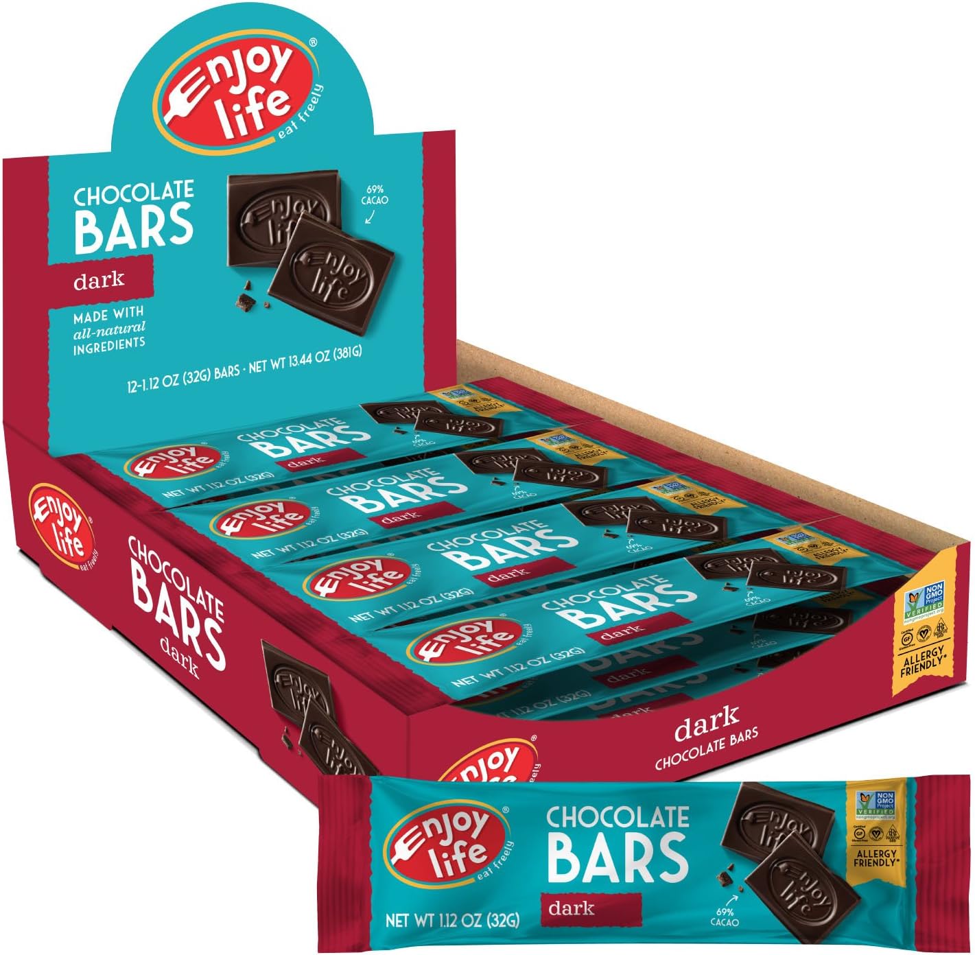 Amazon.com : Enjoy Life Dark Chocolate Candy Bars, 57% Cacao, Soy Free ...