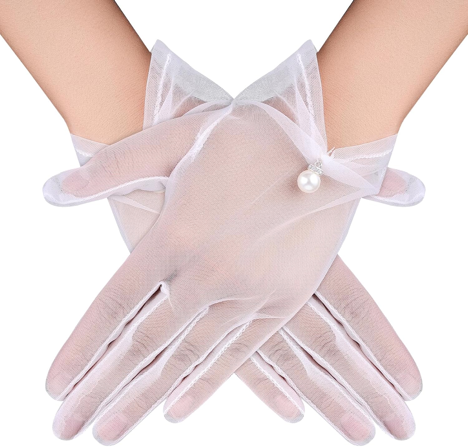 Yolev Women White Bridal Lace Gloves Elegant Short Tea Party Gloves ...