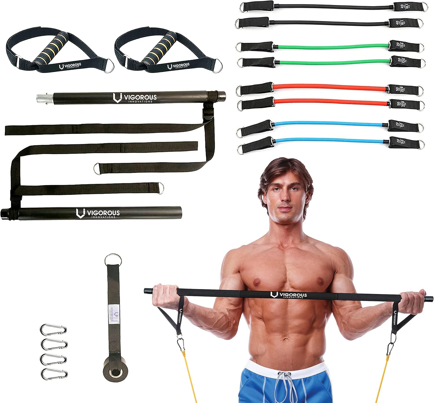 Amazon.com : VI Resistance Band Bar for Fitness| Pilates Bar Training ...