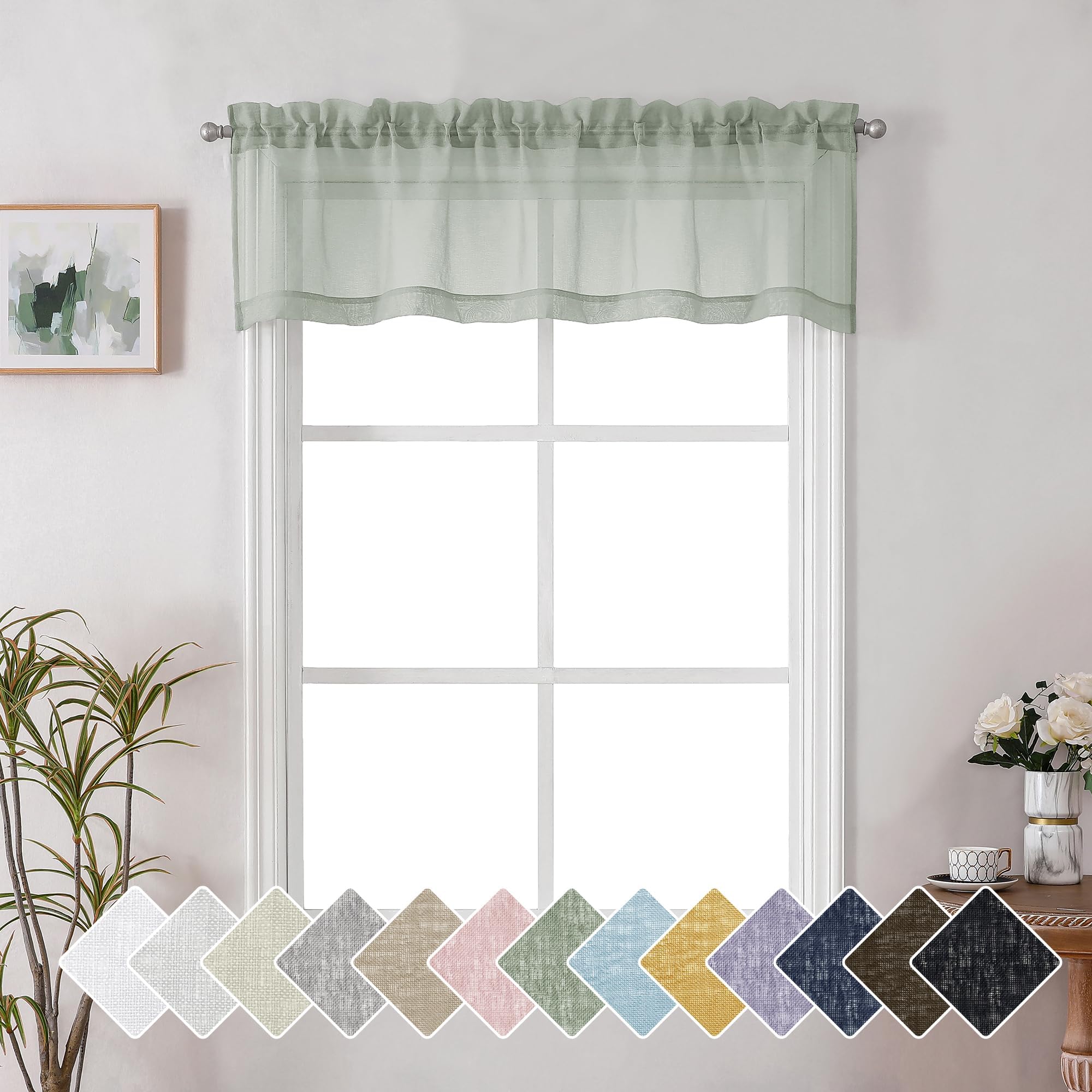 Amazon.com: Chyhomenyc Sage Green Valance for Windows, Faux Linen Slub ...