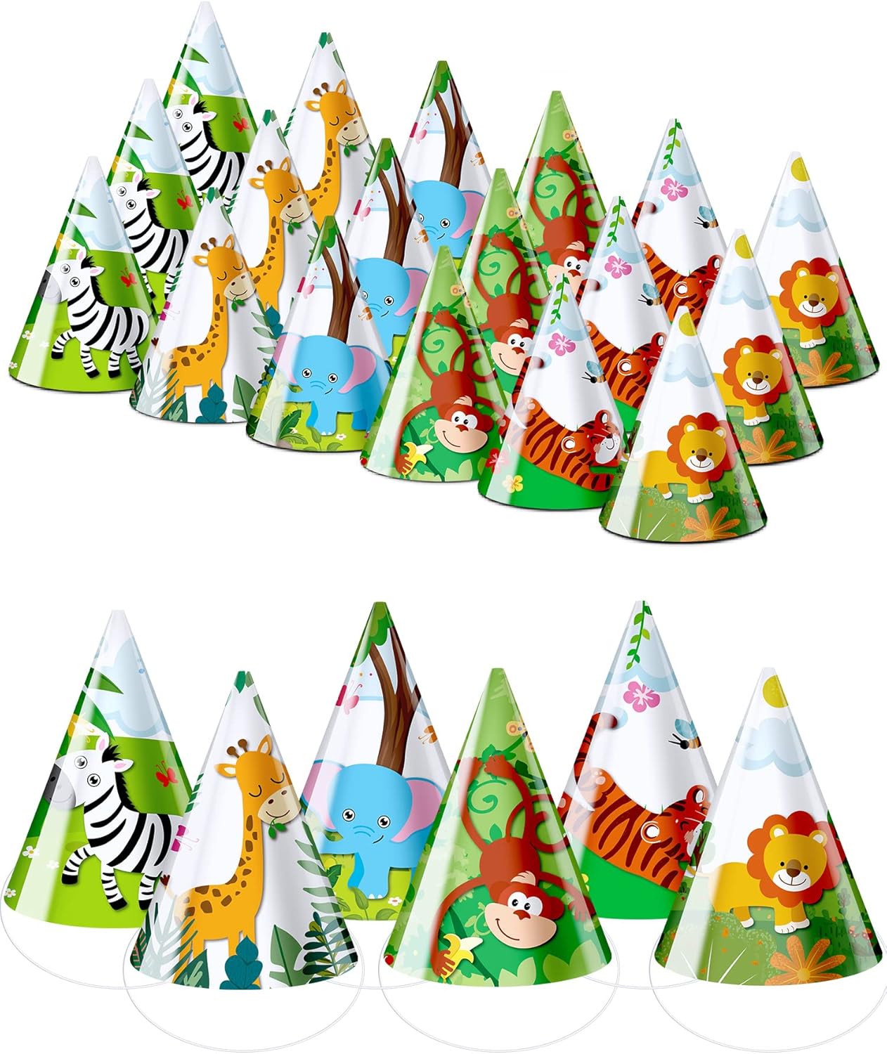30 Pcs Animal Party Hats for Kids Safari Birthday Cone Hats 6 x 7.87 ...