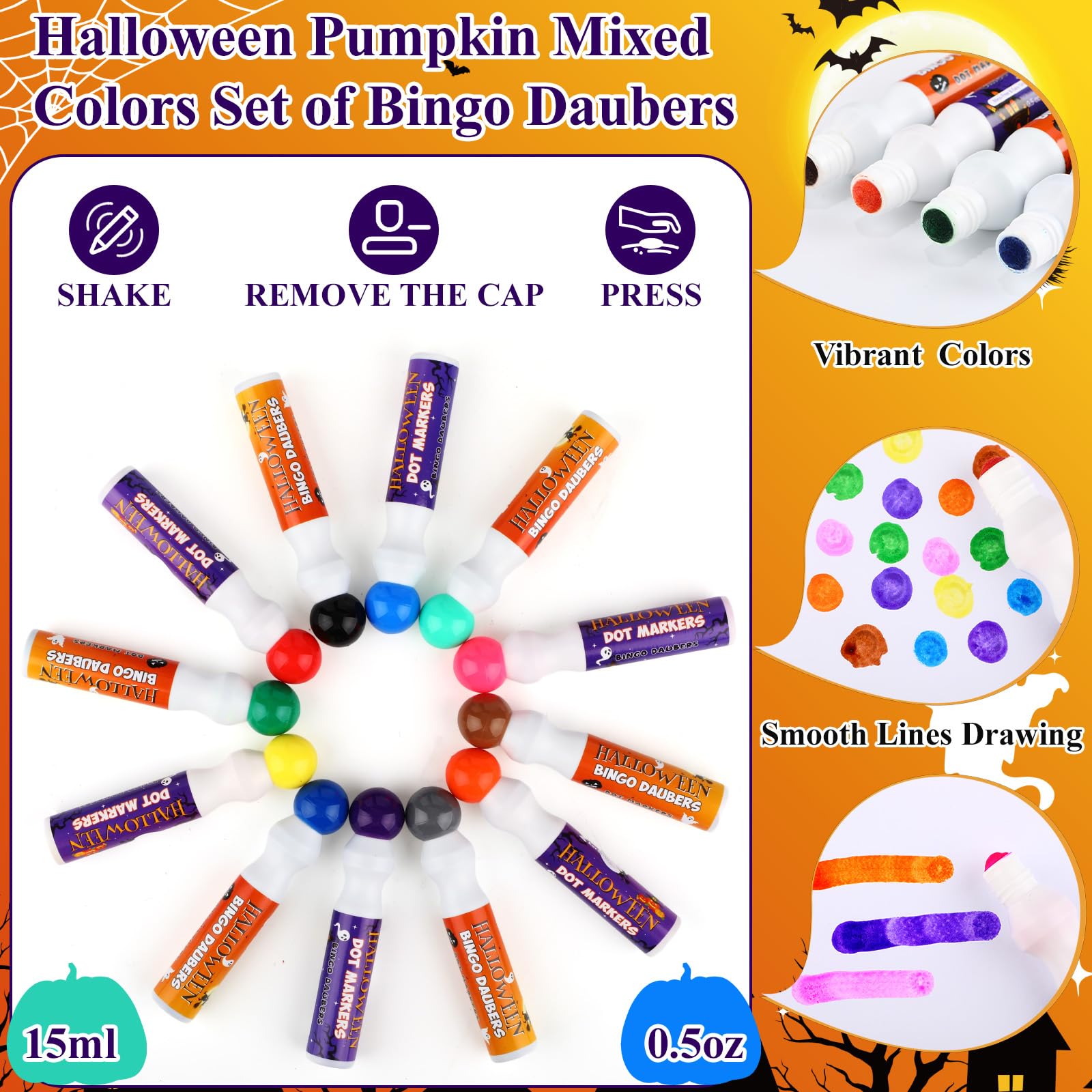 Snapklik.com : 48 Pack Halloween Bingo Daubers Bulk In 12 Colors Mini ...