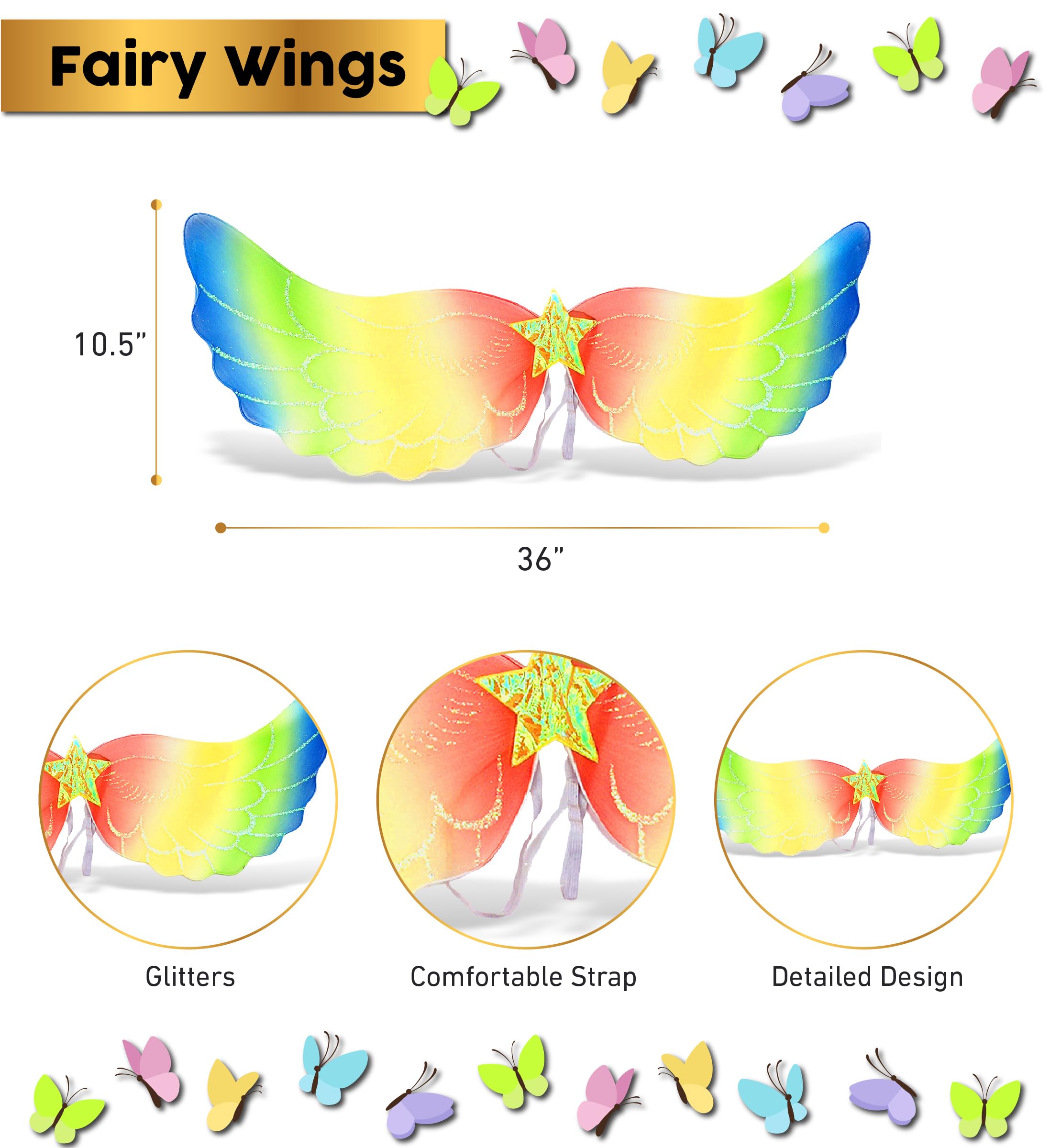 Snapklik.com : Rainbow Fairy Wings - Single Layer Black Rainbow Wings ...