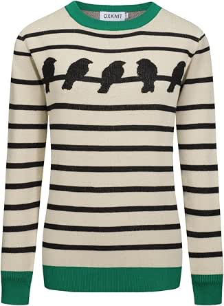 OXKNIT Women's Knit Long Sleeves Sweaters, 1960s Retro Black Birds ...