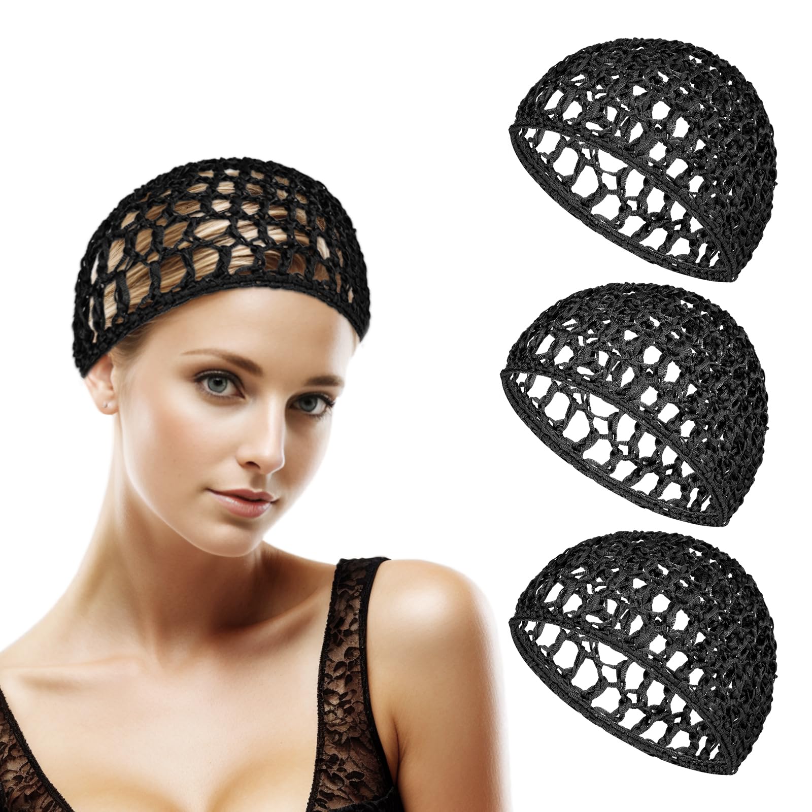 Amazon.com : 3Pcs Hair Net Soft Rayon Mesh Crocheted Hairnet Sleep Cap ...