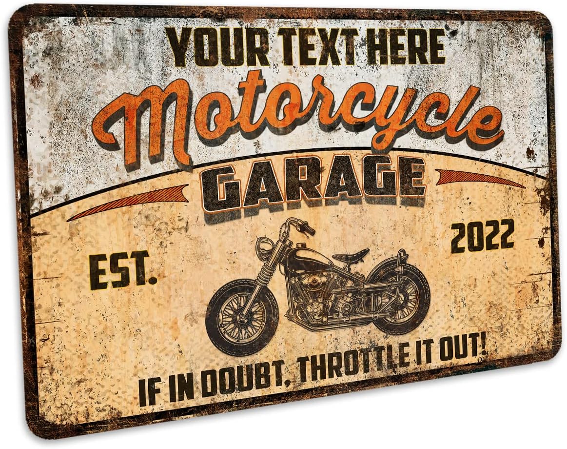 Amazon.com : Custom Motorcycle Garage Sign Personalized Signs Bike Shop ...