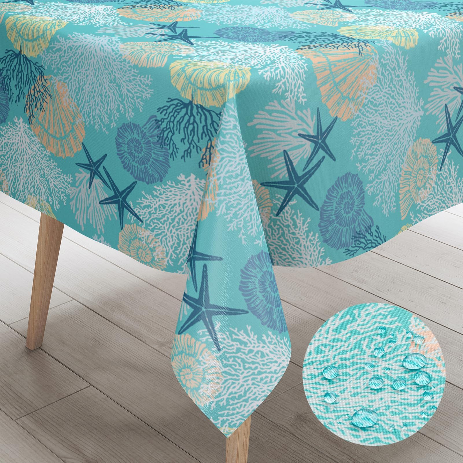 Amazon.com: Nautical Coastal Rectangle Tablecloth Beach Ocean Print ...