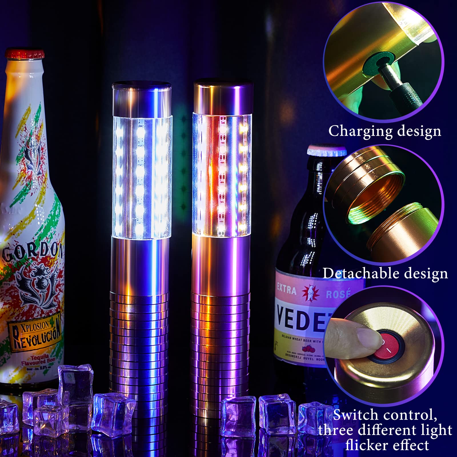 2 Pieces LED Strobe Baton Light LED Bottle Service Light Reusable LED ...