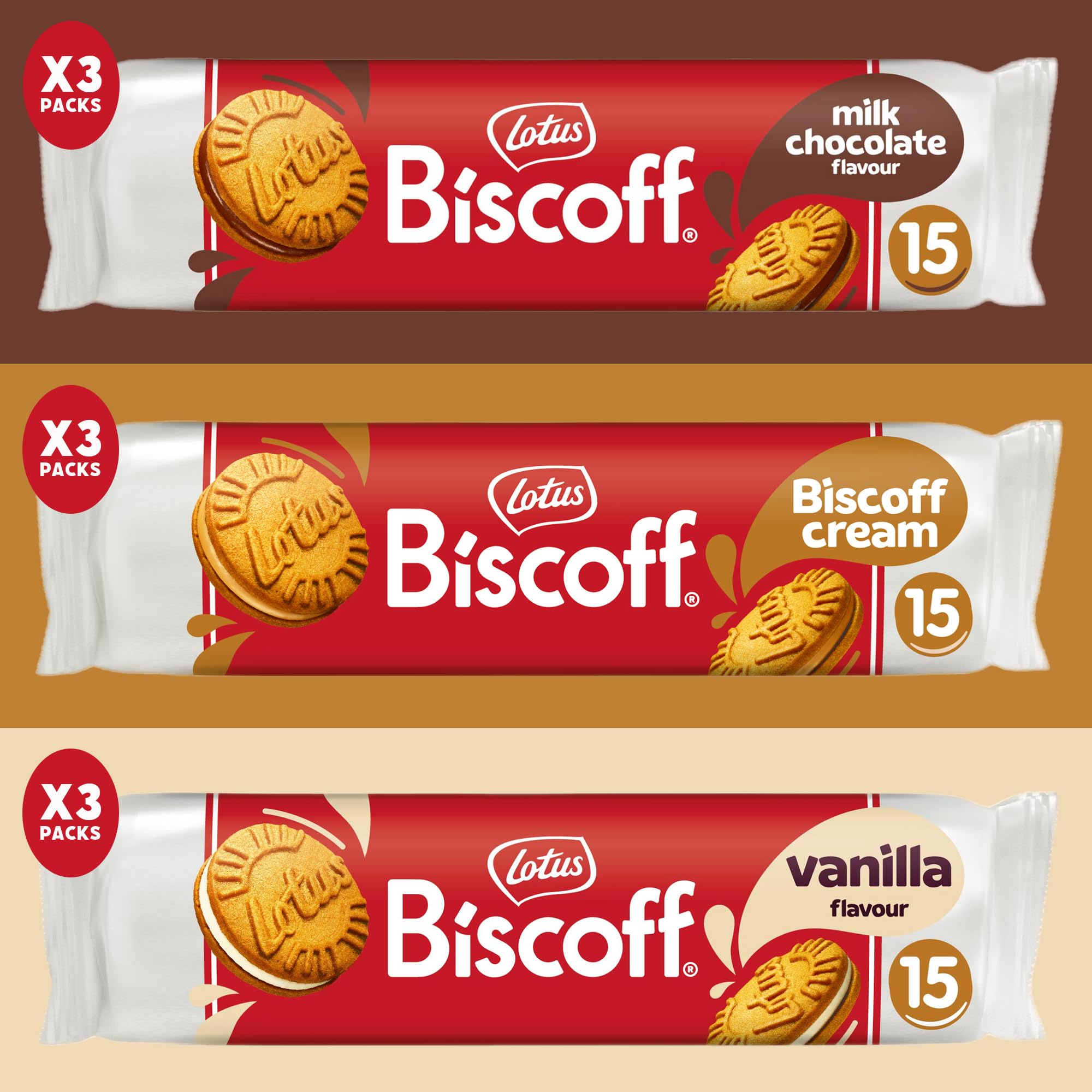 Lotus Biscoff Cream Biscuits 9 Packs - Biscoff Cream x3, Milk Chocolate ...