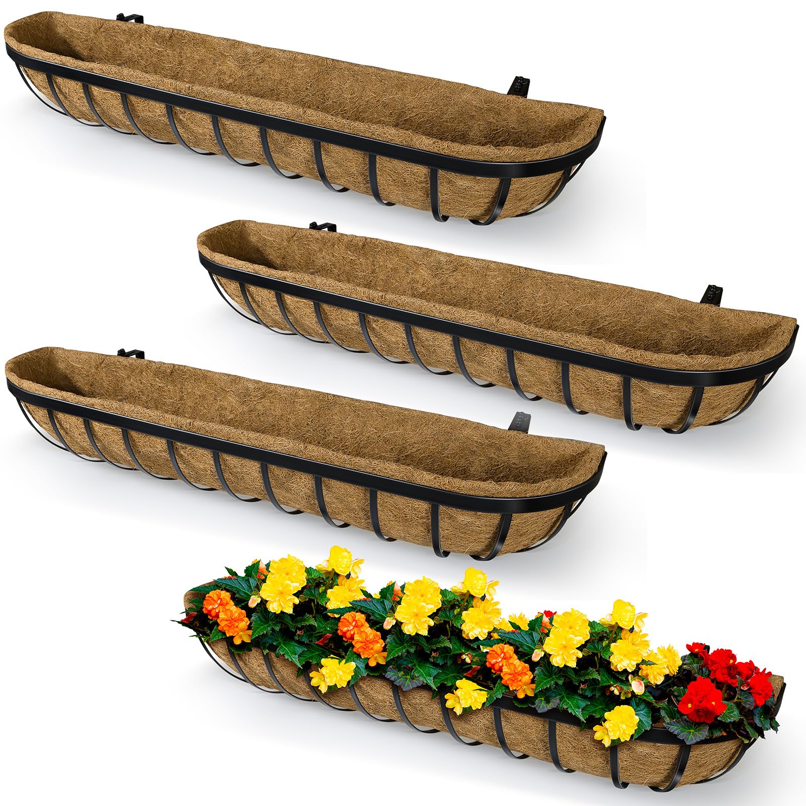 4 Pack 36 Inch Window Deck Railing Planter Boxes with Coconut Liner ...