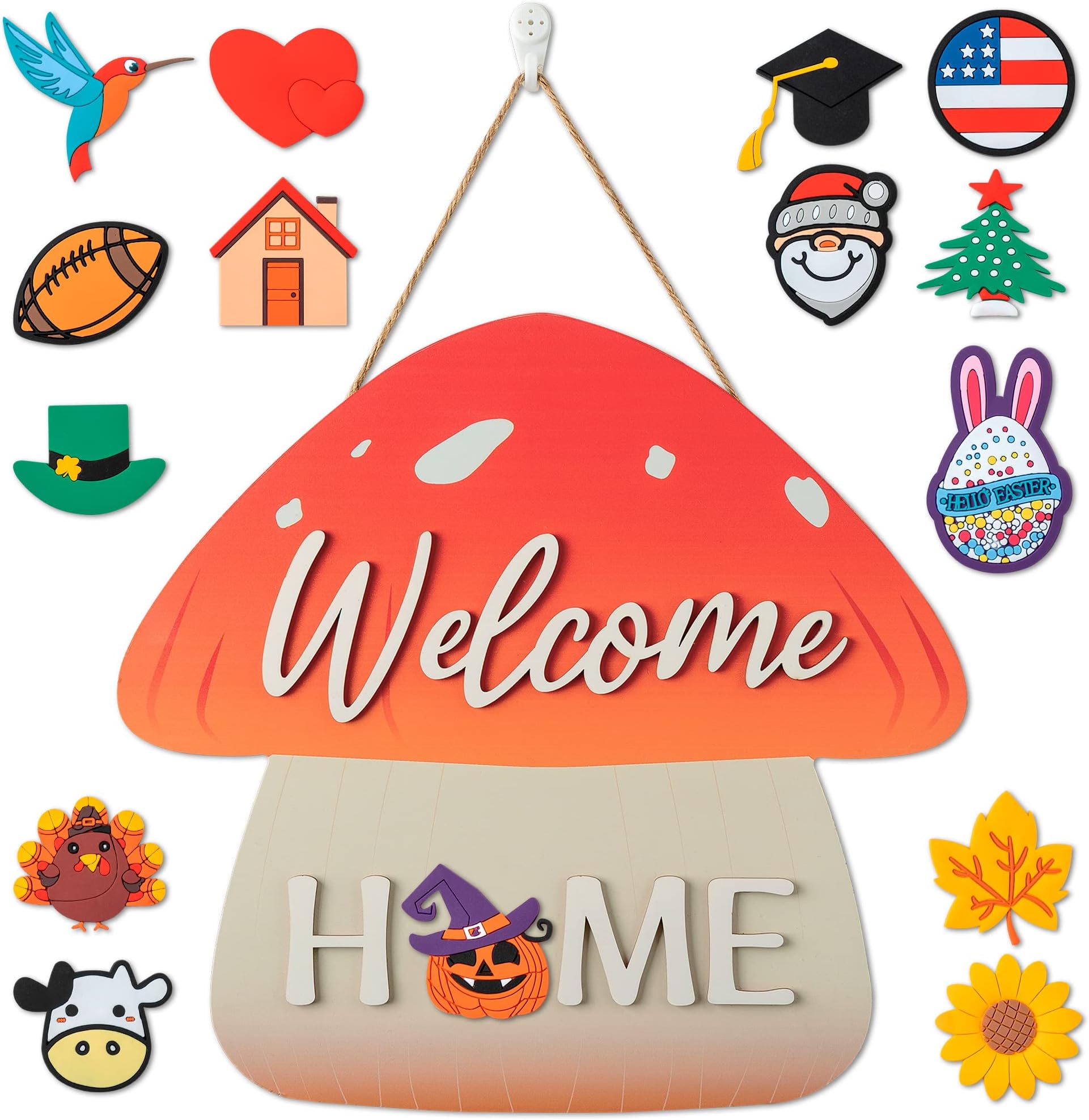 Amazon.com : Mushroom Daisy Welcome Sign Farmhouse Front Porch Decor ...