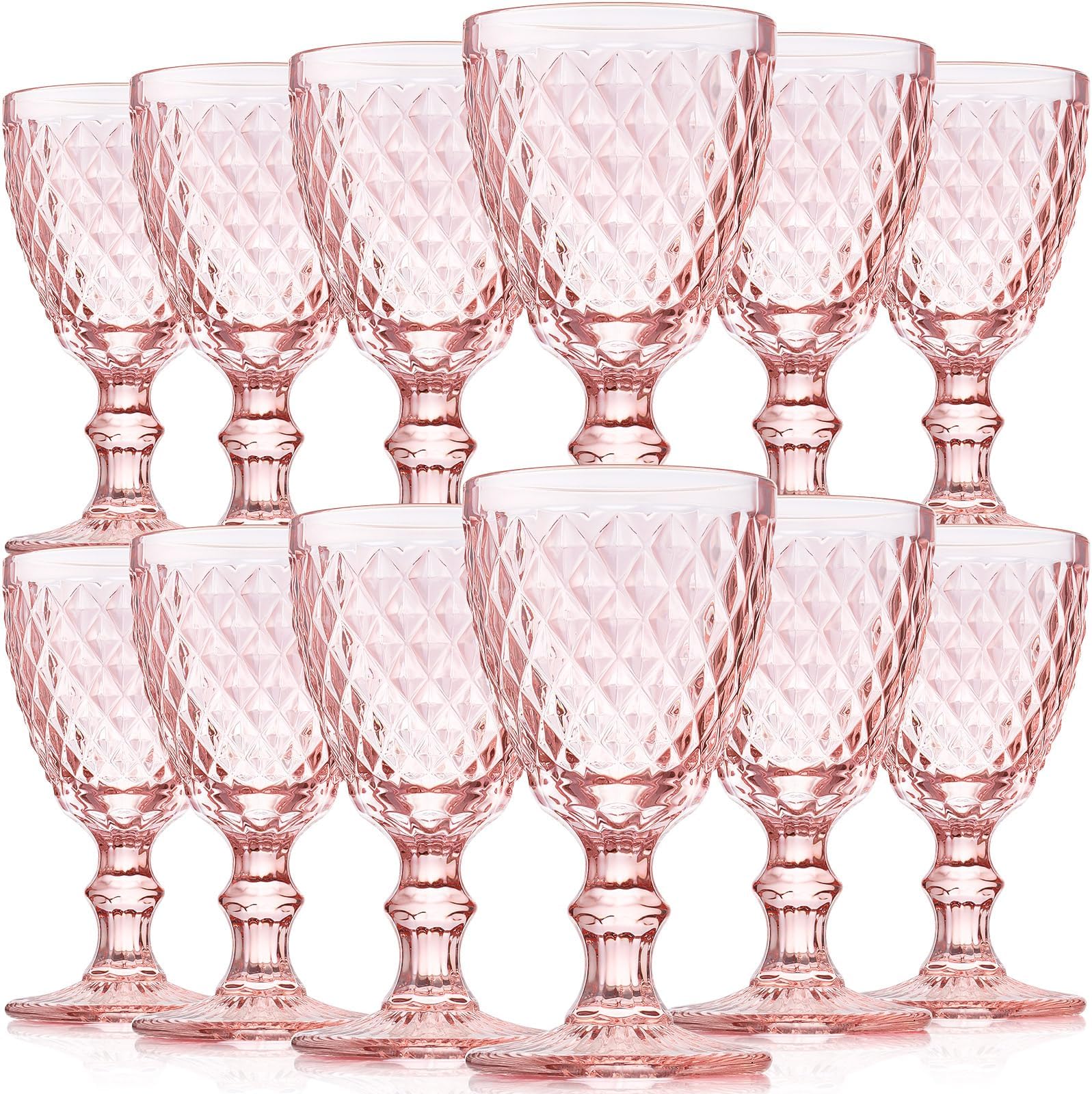 Amazon.com | Lallisa Pink Wine Glass Set of 12 Vintage Glassware Pink ...