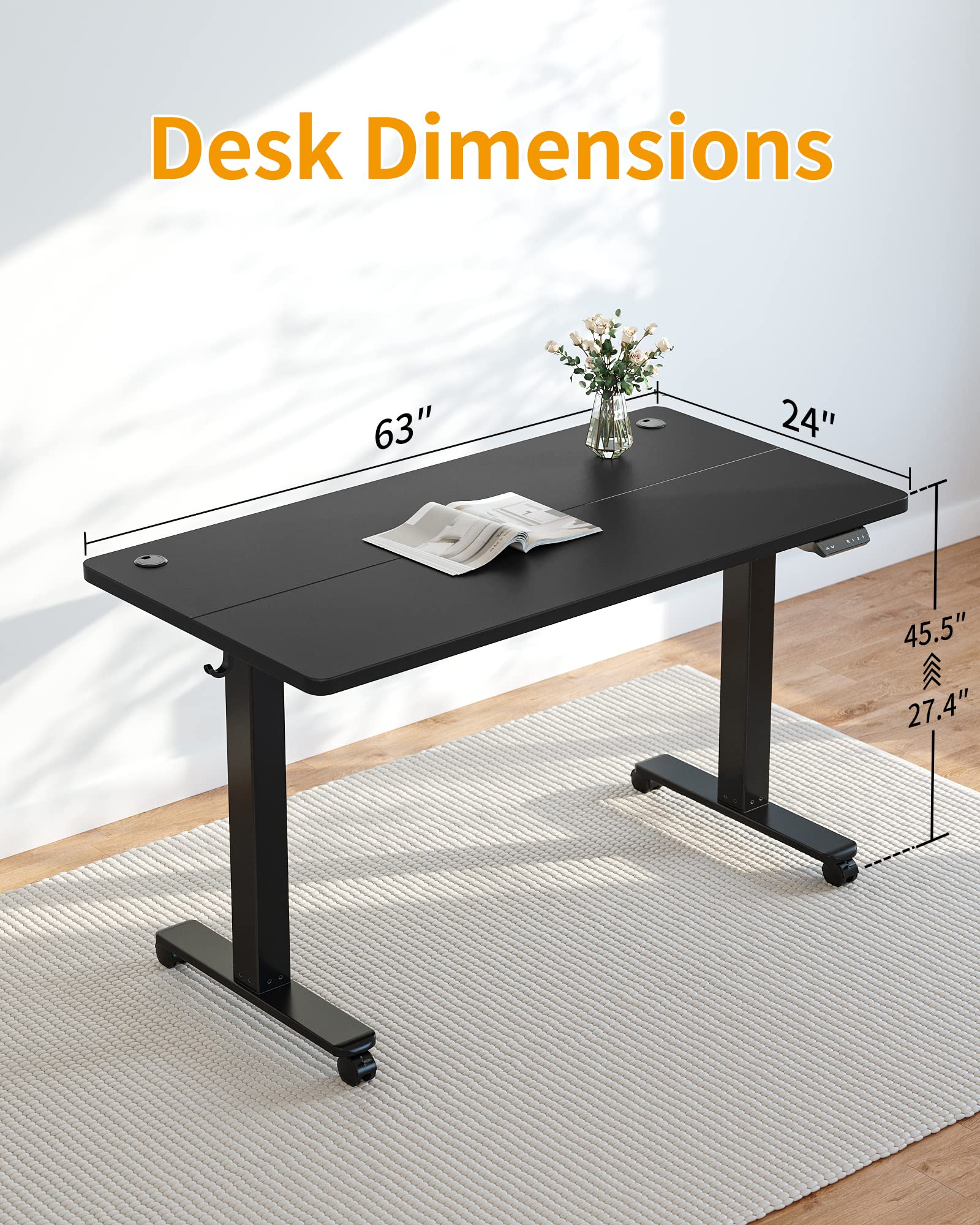 Snapklik.com : Electric Standing Desk, 63 X 24 Inches Height Adjustable ...