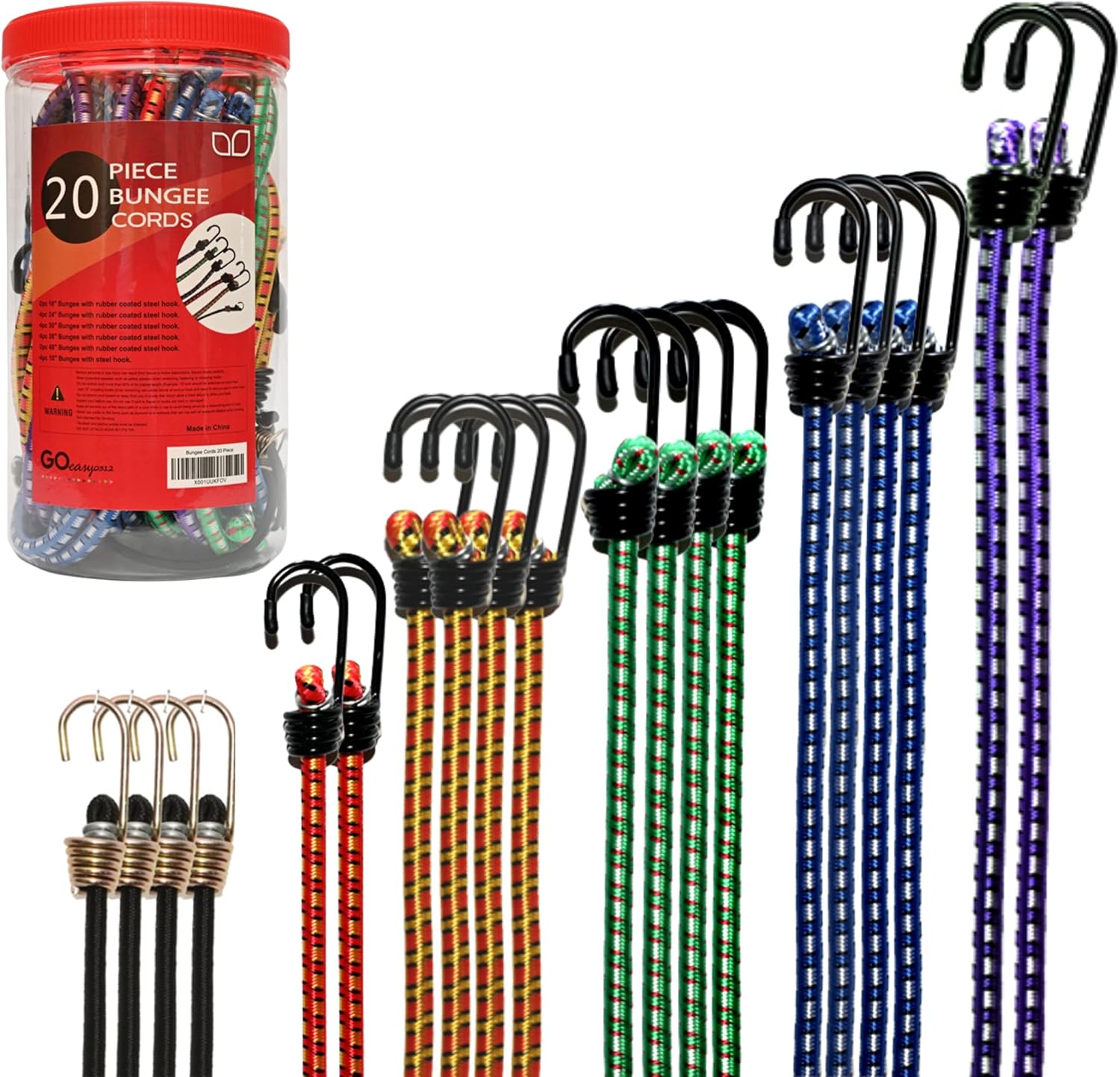 Premium Bungee Cords Heavy Duty - 20 Piece in Storage Jar Includes 10 ...