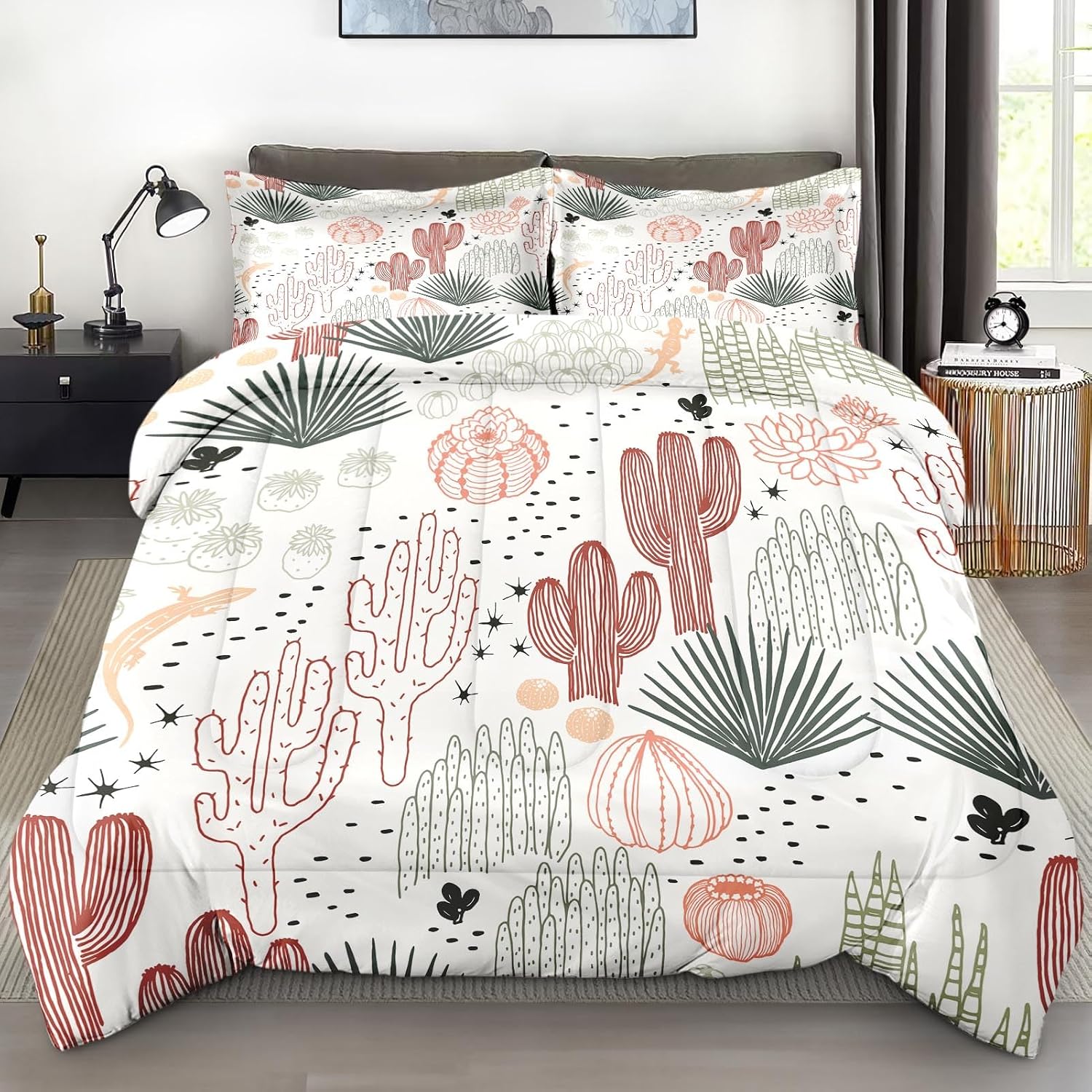 Amazon.com: Pamnest Comforter Set King Size, Cactus Flower Floral Soft ...