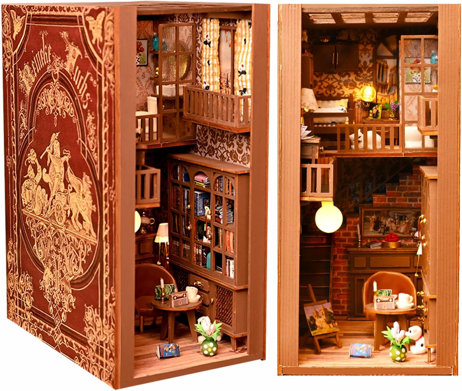 Amazon.com: Roroom DIY Book Nook Kit, DIY Dollhouse Booknook Bookshelf ...