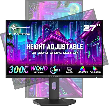 Minifire 27 inch Gaming Monitor, 2560x1440 WQHD 300Hz IPS Panel, DCI-P3 ...