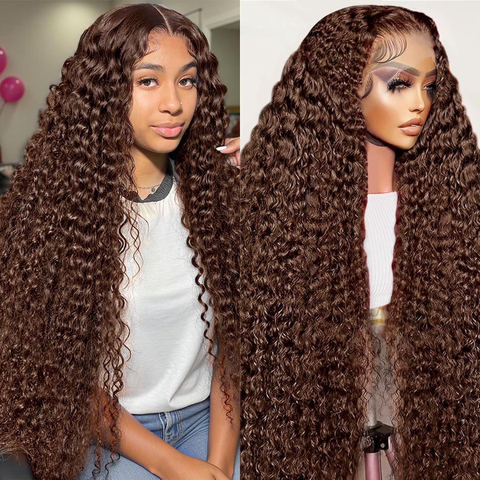 Amazon.com : Deep Wave Lace Front Wigs Human Hair 200% Density 20 ...