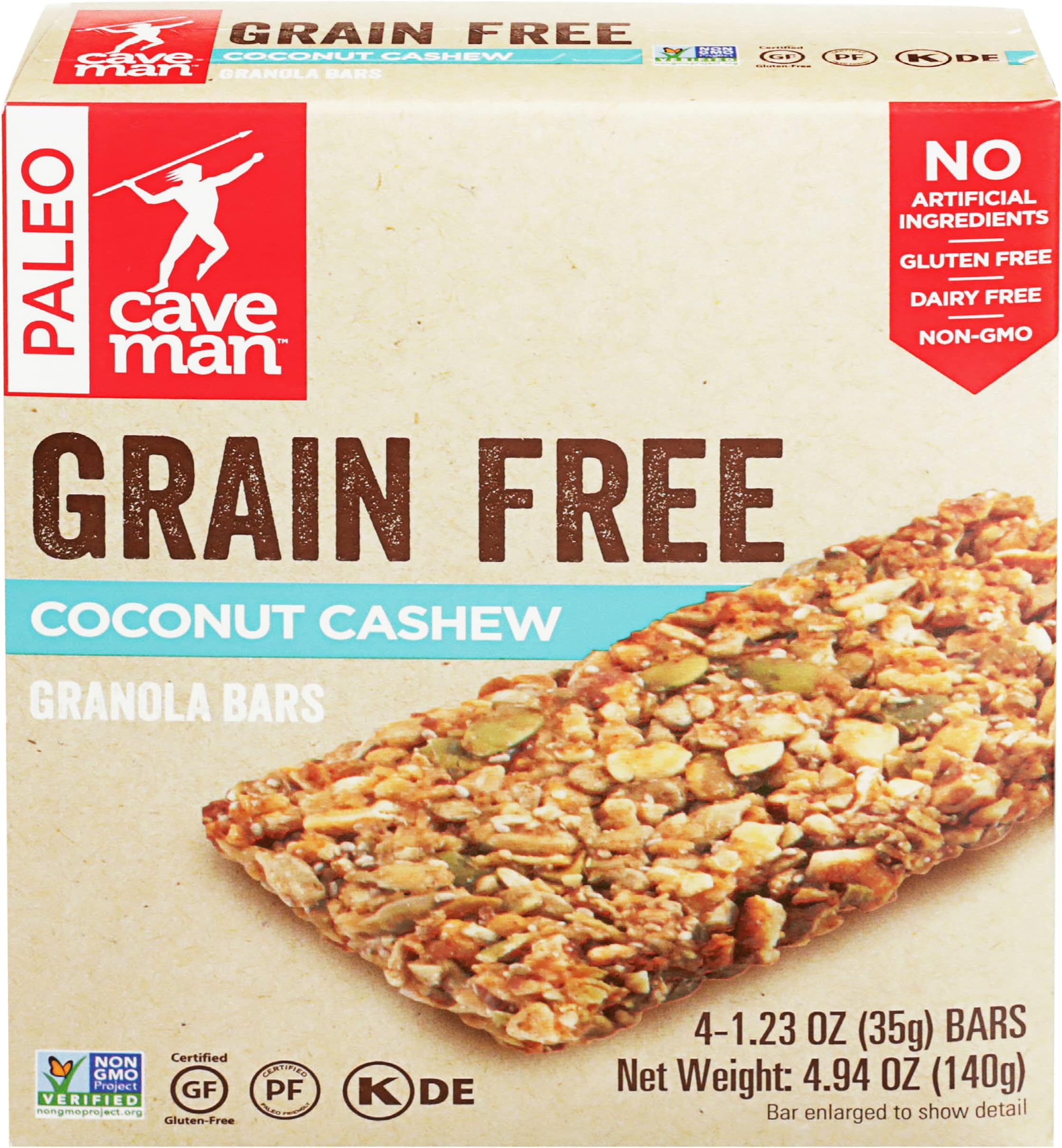 Amazon.com: Caveman Bar Coconut Cashew Granola Bars 4 Count, 1.23 OZ ...
