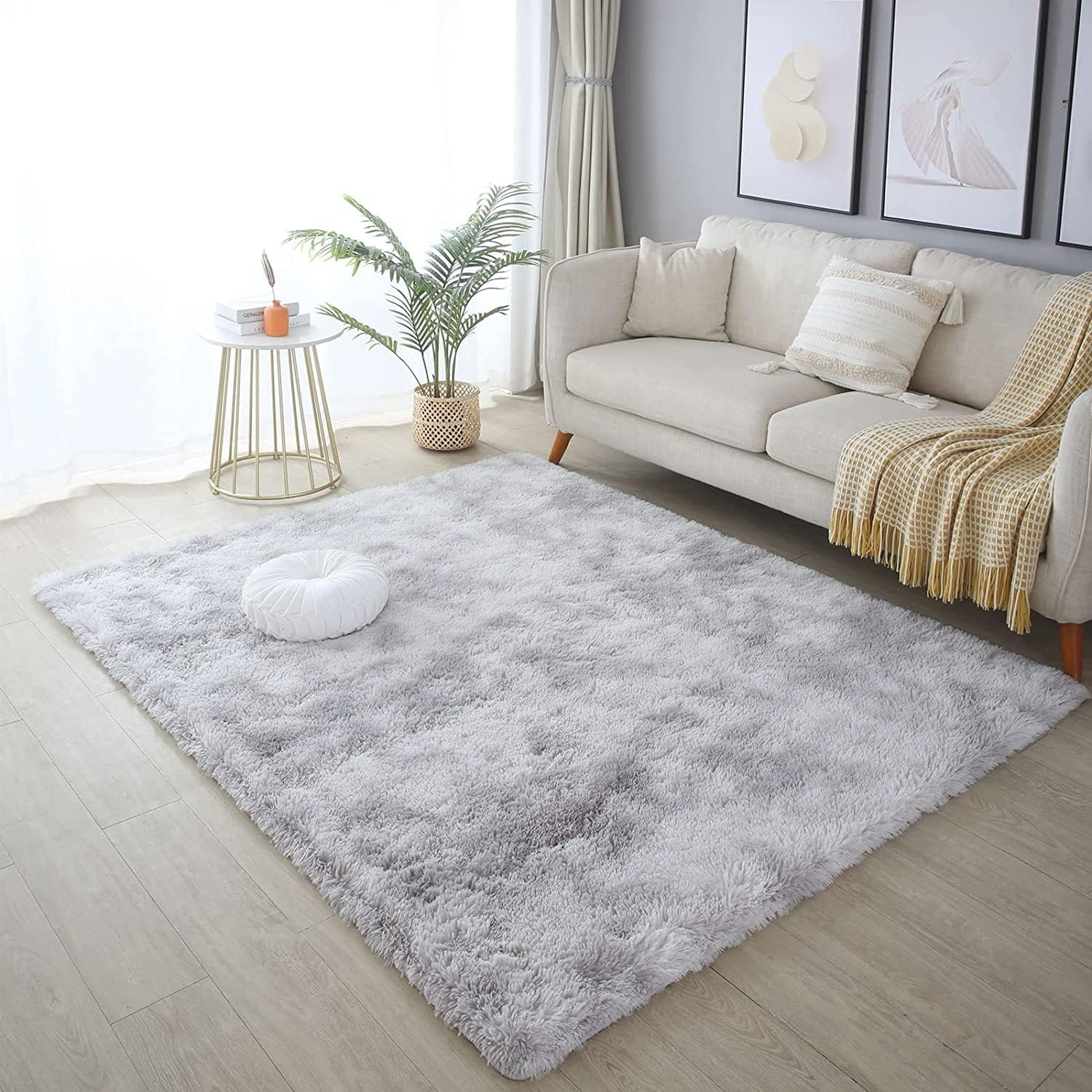 Sour Lemon Rugs Living Room, Grey Area Rugs for Bedroom, Washable Anti ...