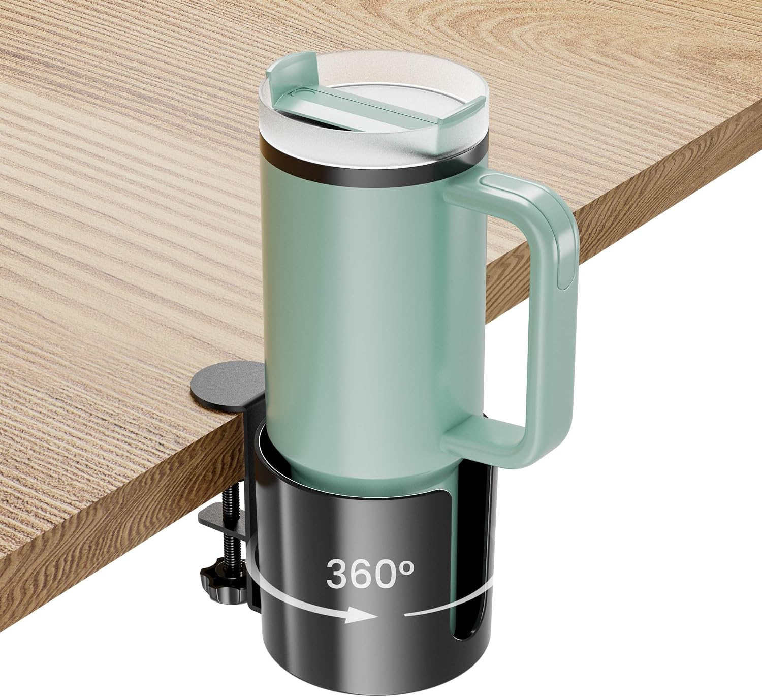 360° Deep Desk Cup Holder with Extra Wide Clamp, Anti-Spill Clip on Cup ...