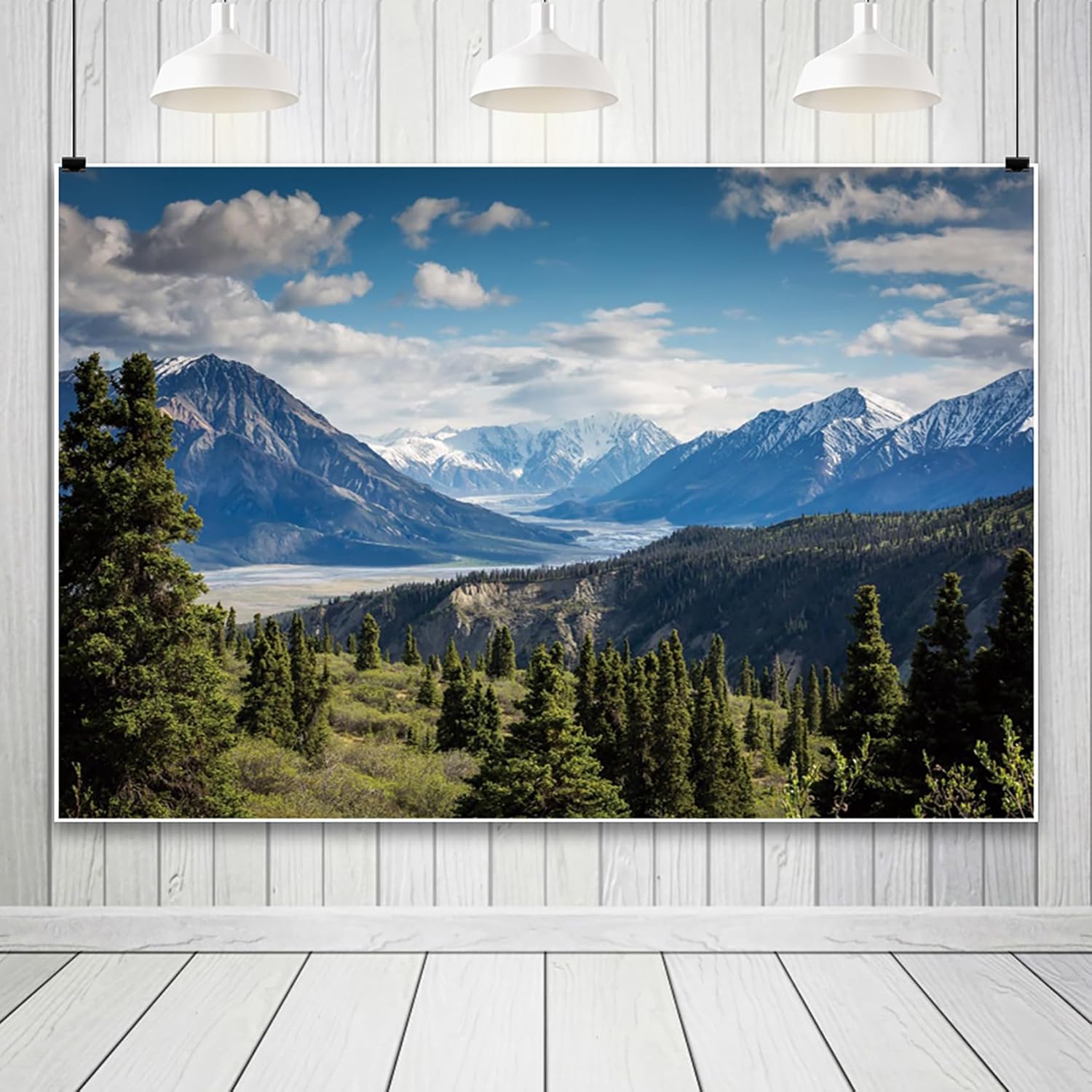 Renaiss 8x6ft Mountain Lake Backdrop Polyester Blue Sky White Clouds ...