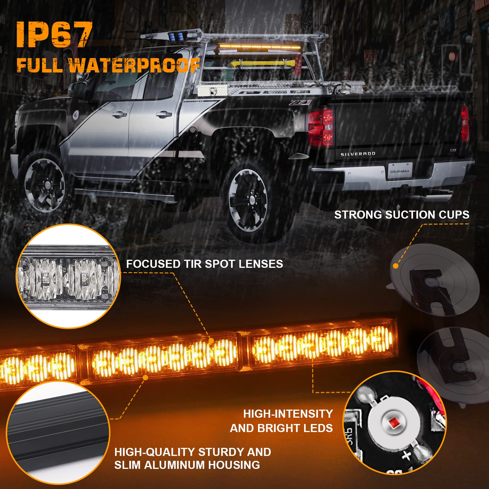 Snapklik.com : 35 Inch Traffic Advisor Light Bar 48 LED Amber Strobe ...