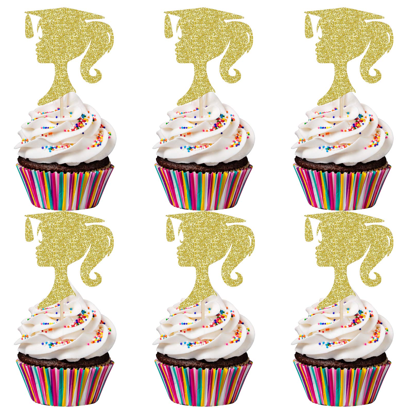Buy 2021 Graduation Cupcake Toppers Decorations - 24Pcs Gold Glitter ...