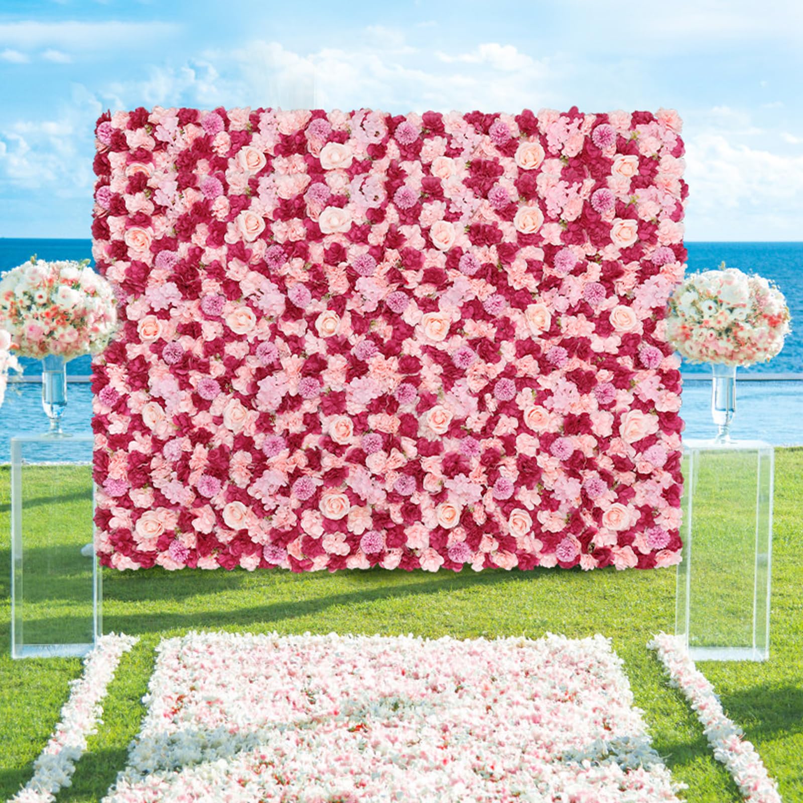Amazon.com: Artificial 3D Flower Backdrop Panels 7.5ftx5ft Fuchsia Pink ...