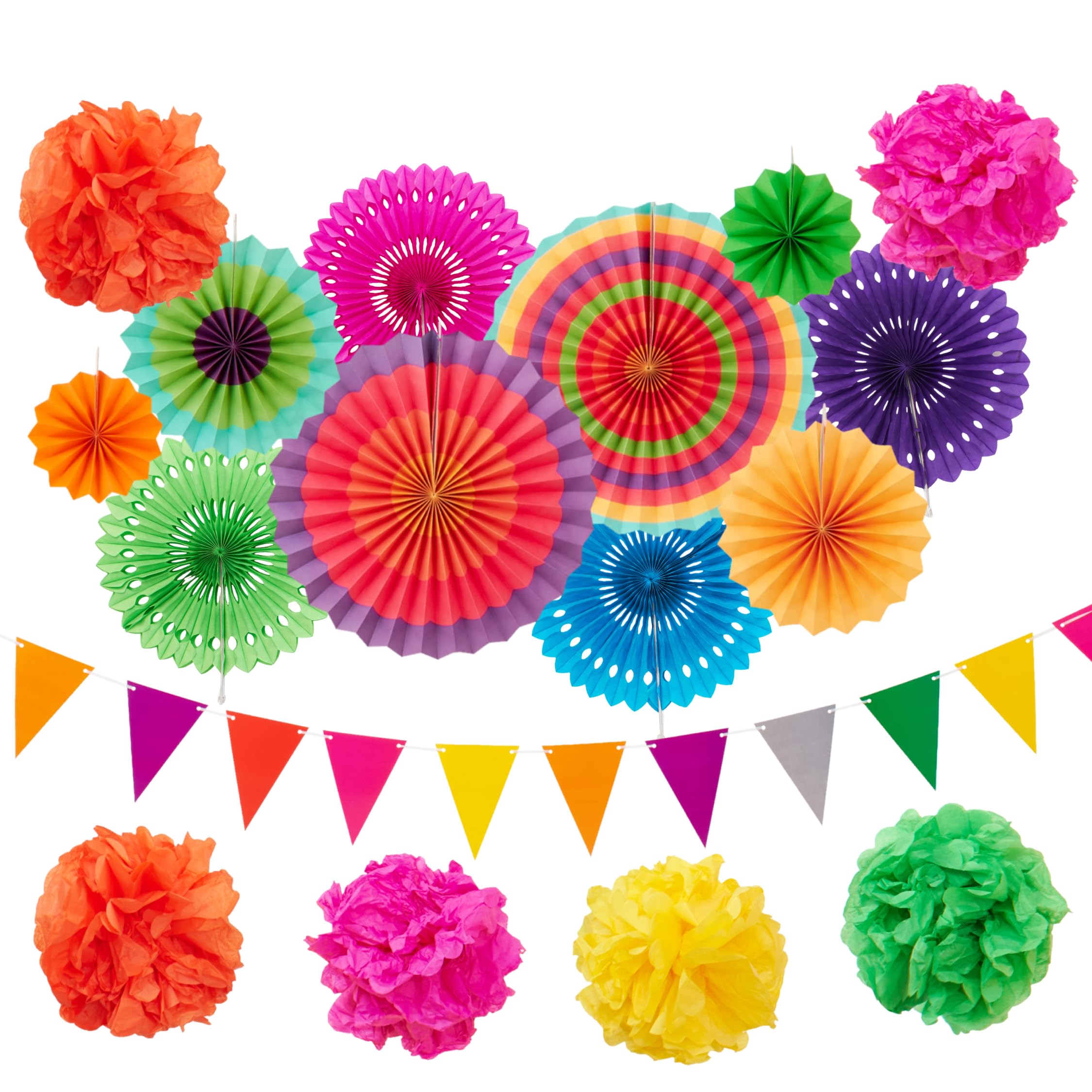 Amazon.com: Neliblu Pack of 21 Hanging Party Decorations - Paper Fan ...
