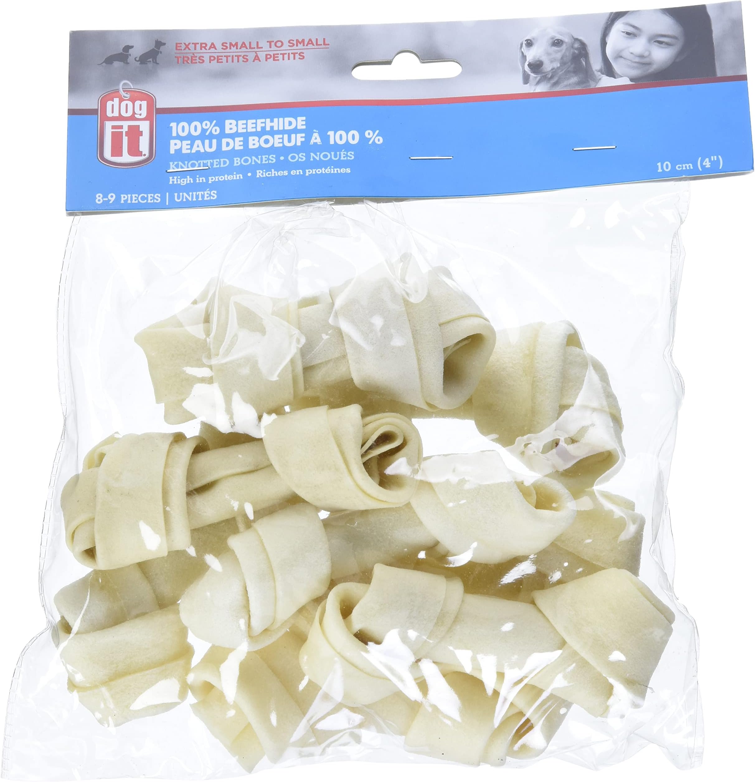 Dogit Natural Beefhide Knotted Bone, Small, 10cm, 4-Inch, 300gm, 10.6 ...