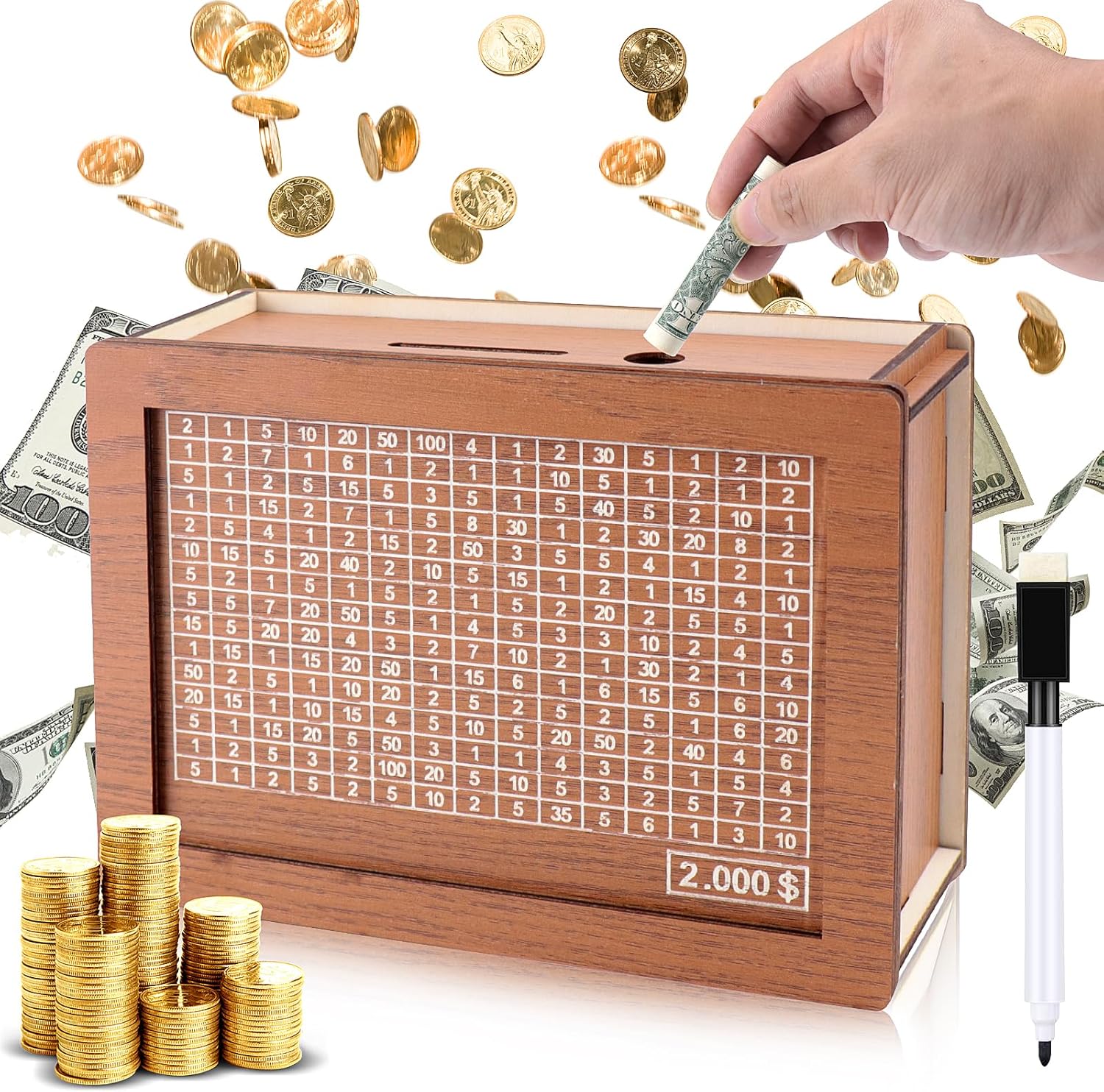 Amazon.com: Wooden Money Box Money Bank, Countdown Money Saving Box ...