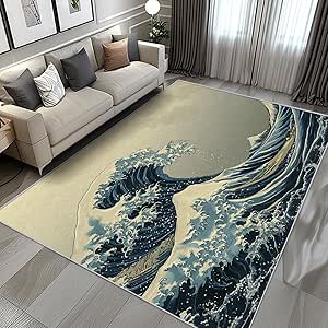 Amazon.com: Washable 3x5 Area Rug, Japanese Wave Rug, Living Room Non ...